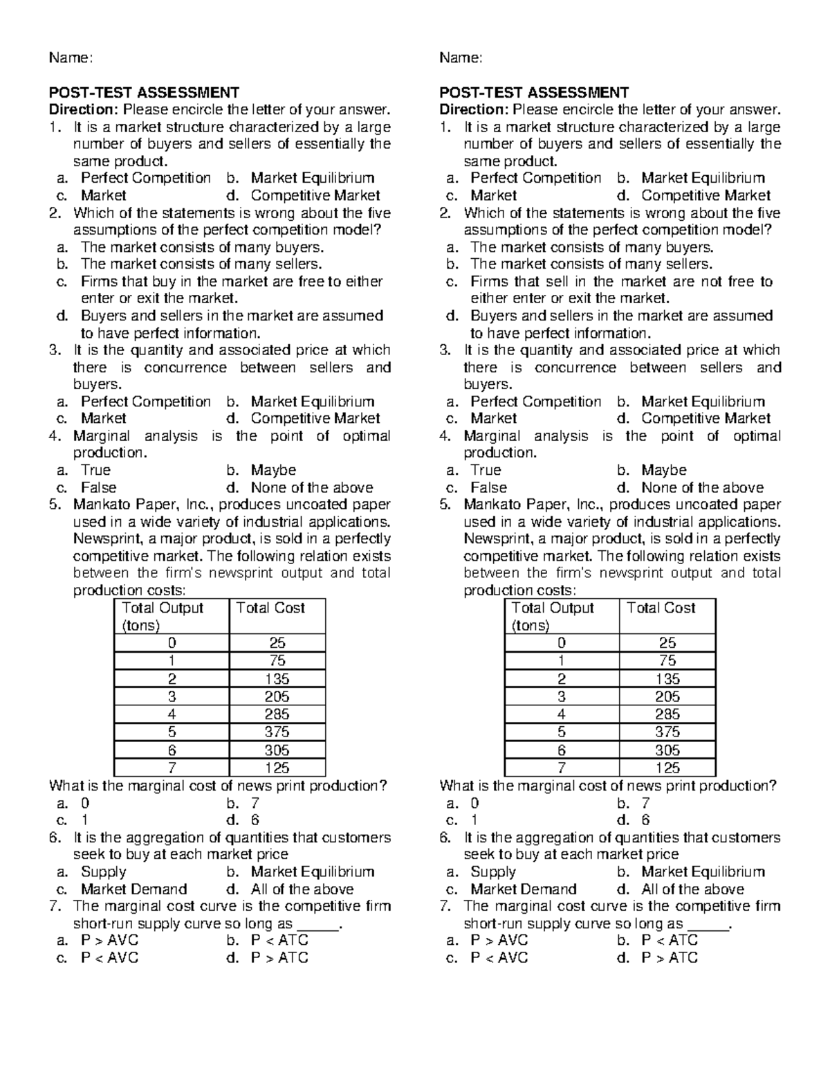 POST TEST Assessment IN Maneco - Name: POST-TEST ASSESSMENT Direction ...