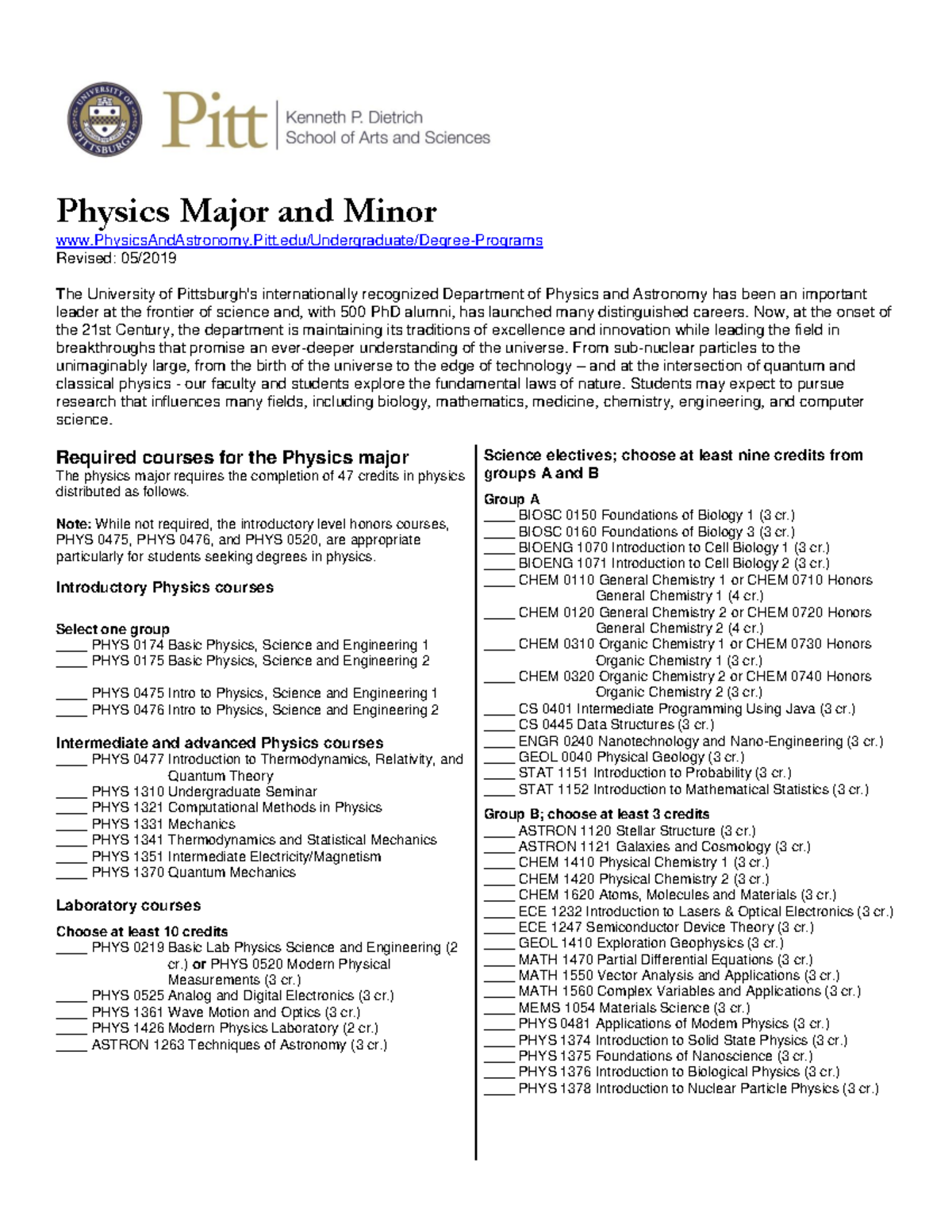 PHYS - Physics - Physics Major and Minor PhysicsAndAstronomy.Pitt ...