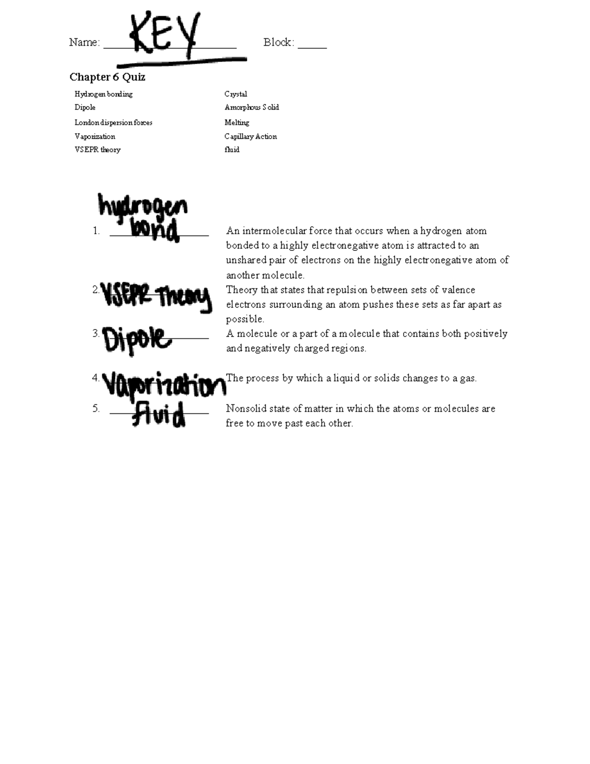 Quiz-Chapter 6 KEY - Iiiii - Name: _______________________ Block ...