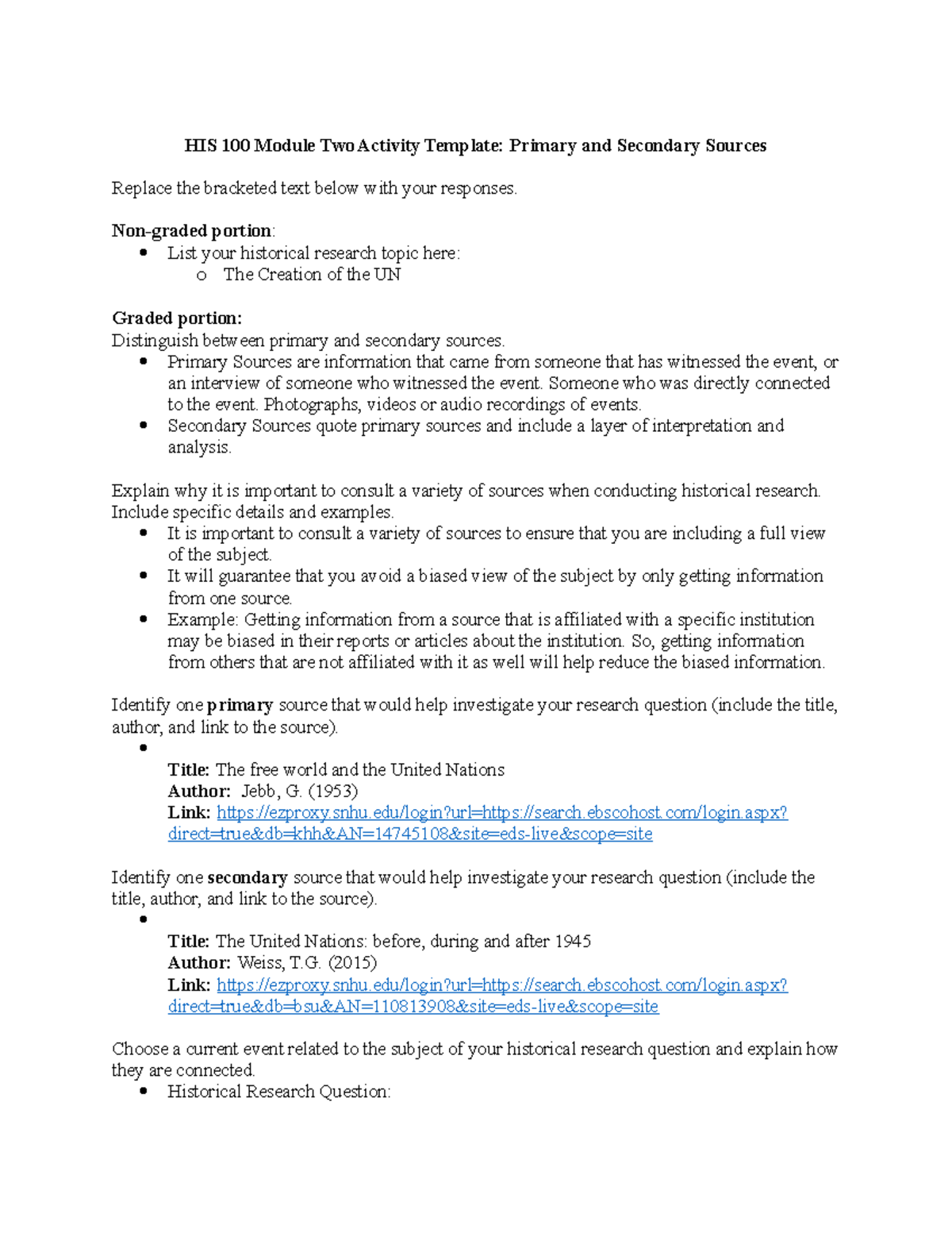 2-2 Activity Primary and Secondary Sources - HIS 100 Module Two ...