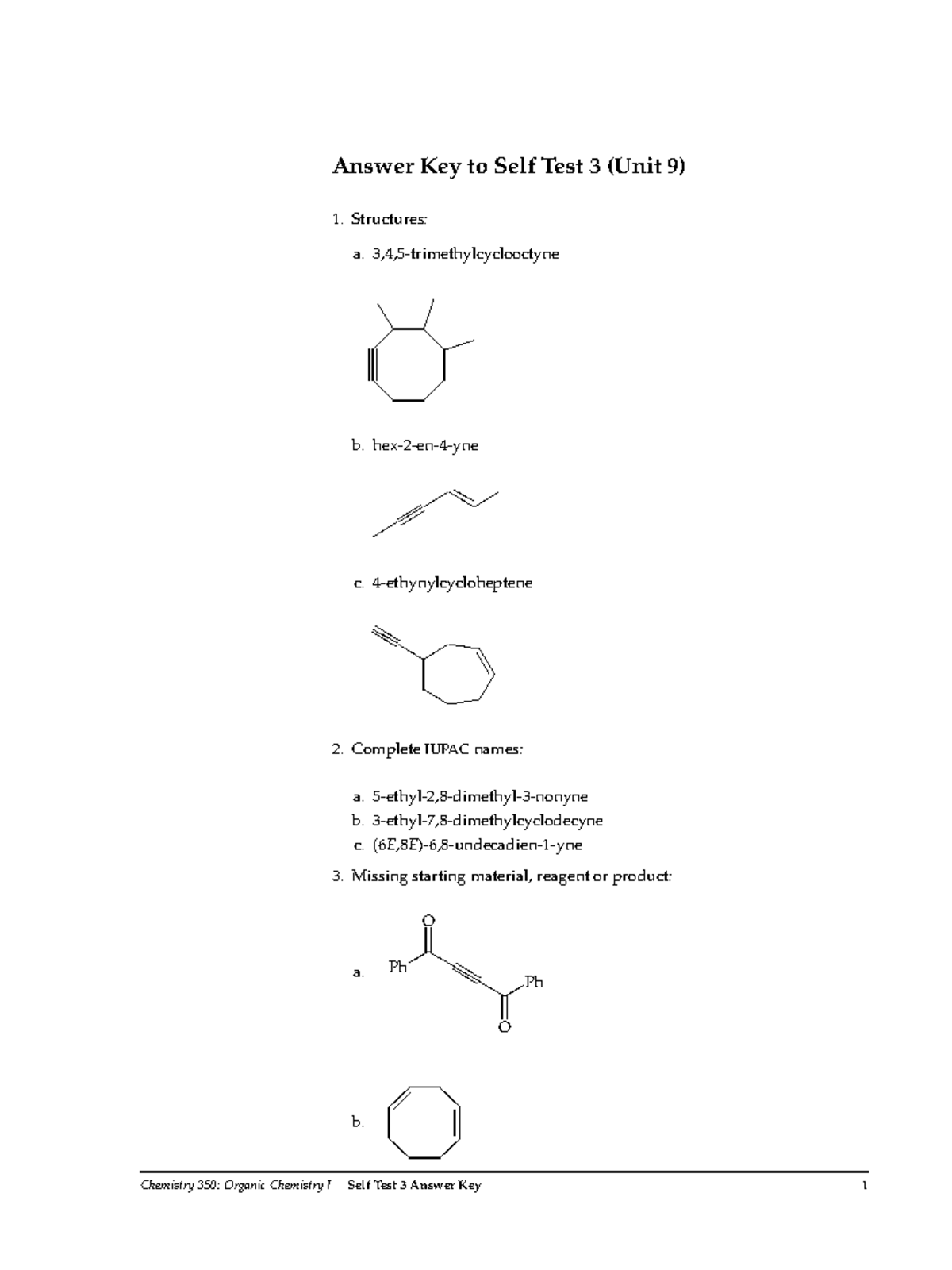 Selftest 03-answer-key - Answer Key to Self Test 3 (Unit 9) Structures ...