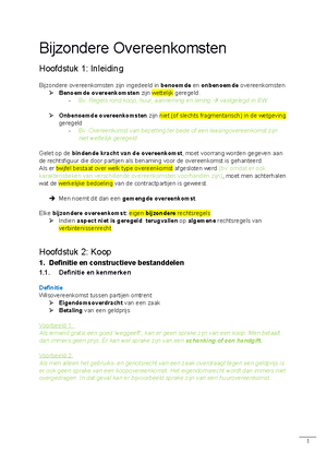 Bijzondere overeenkomsten deel 1 - Bijzondere overeenkomsten Welke overeenkomsten worden steeds ...
