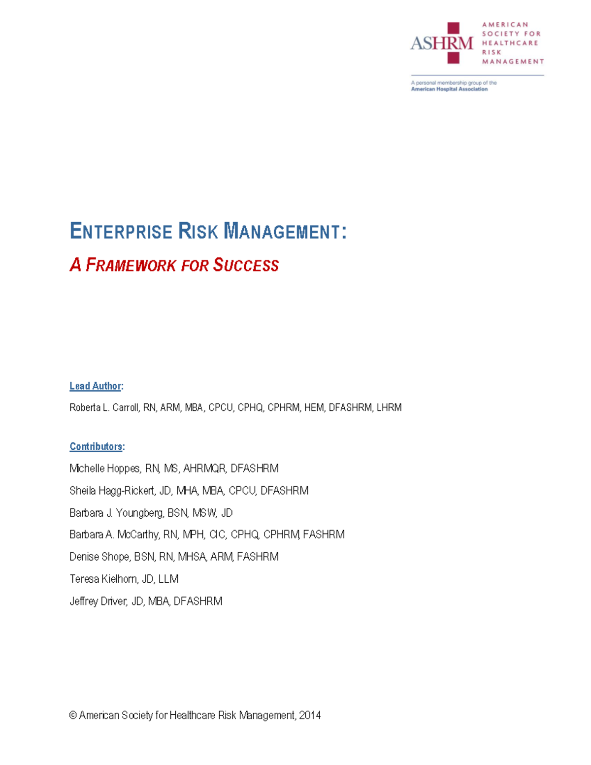 Enterprise Risk Management A Framework For Success - Ashrm ( PDFDrive ...