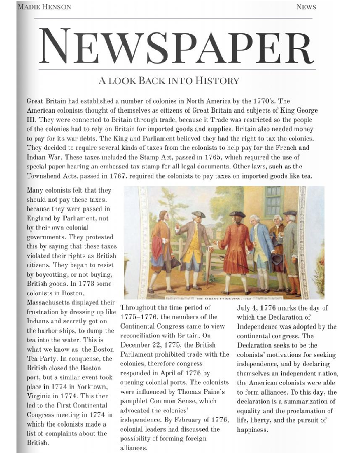 Newspaper Article for Great Britain - MADIE HENSON NEWS NEWSPAPER A ...