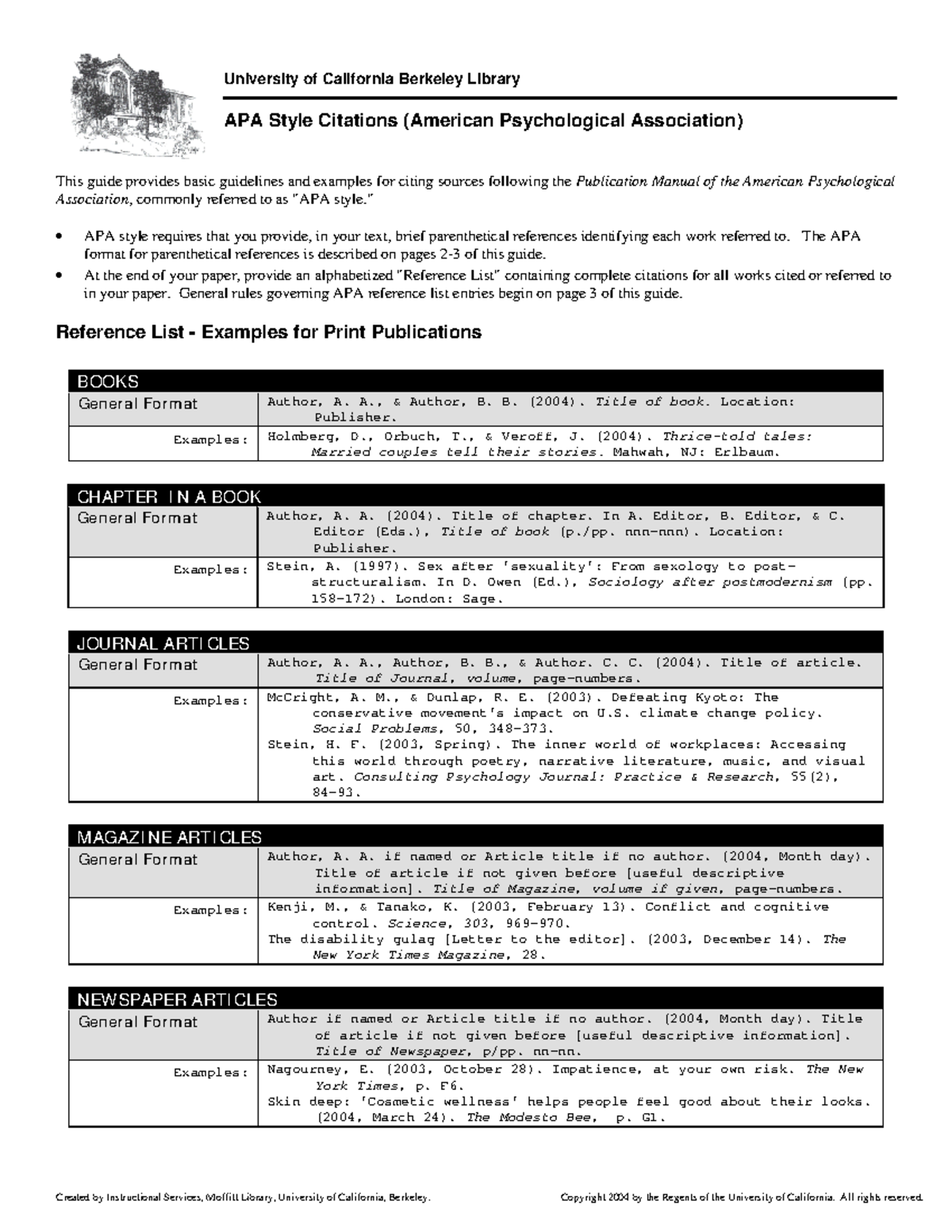 APA Citation Guide - University of California Berkeley Library APA ...