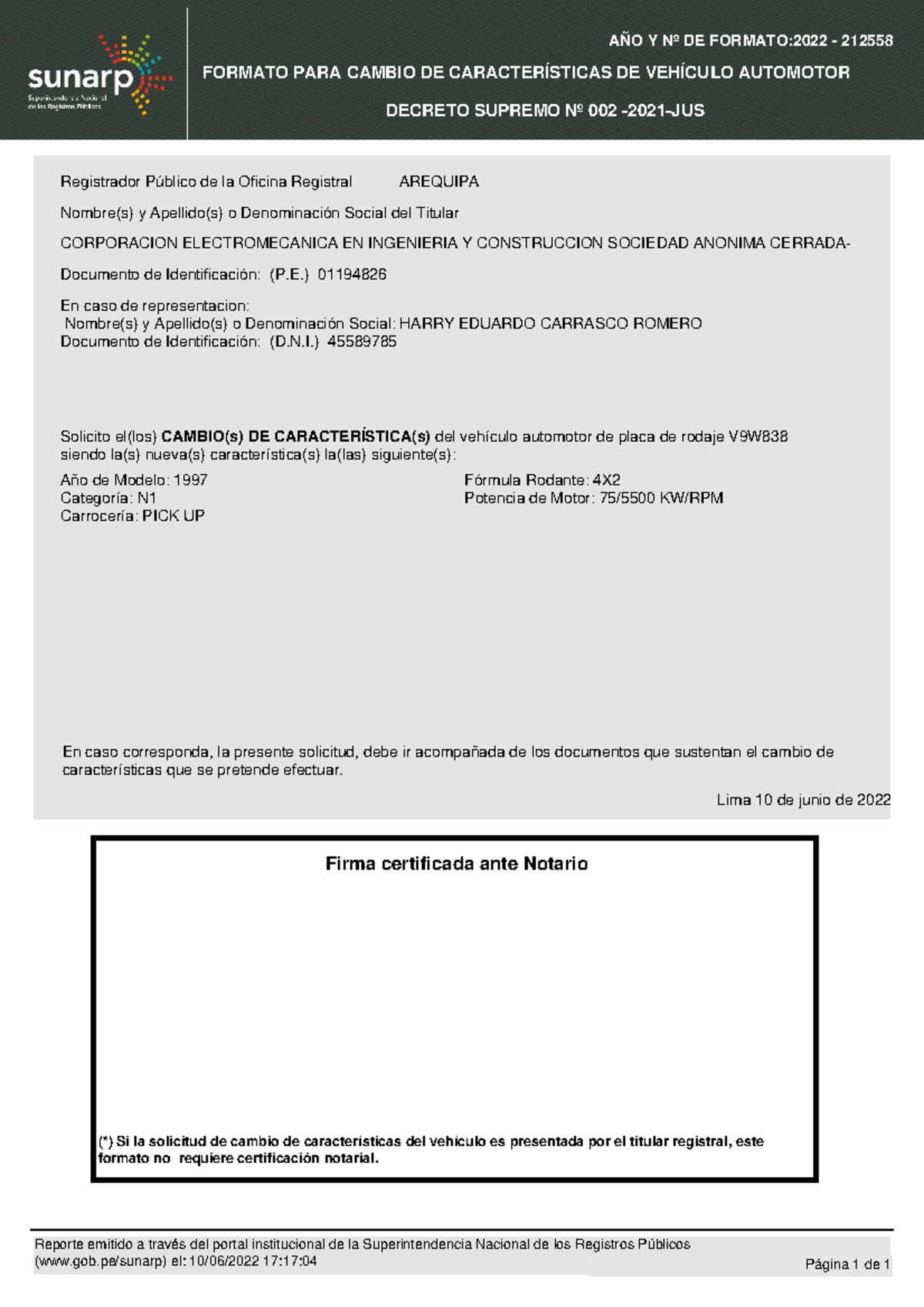 Celicon Ingenieros S.A.C - FORMATO PARA CAMBIO DE CARACTERÍSTICAS DE ...