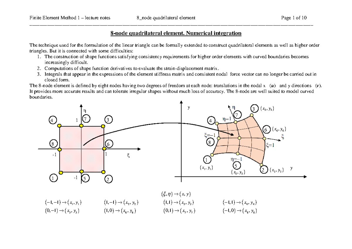 FEM 1 9 8node 2D - Lecture note - 8-node quadrilateral element. Numerical integration The ...