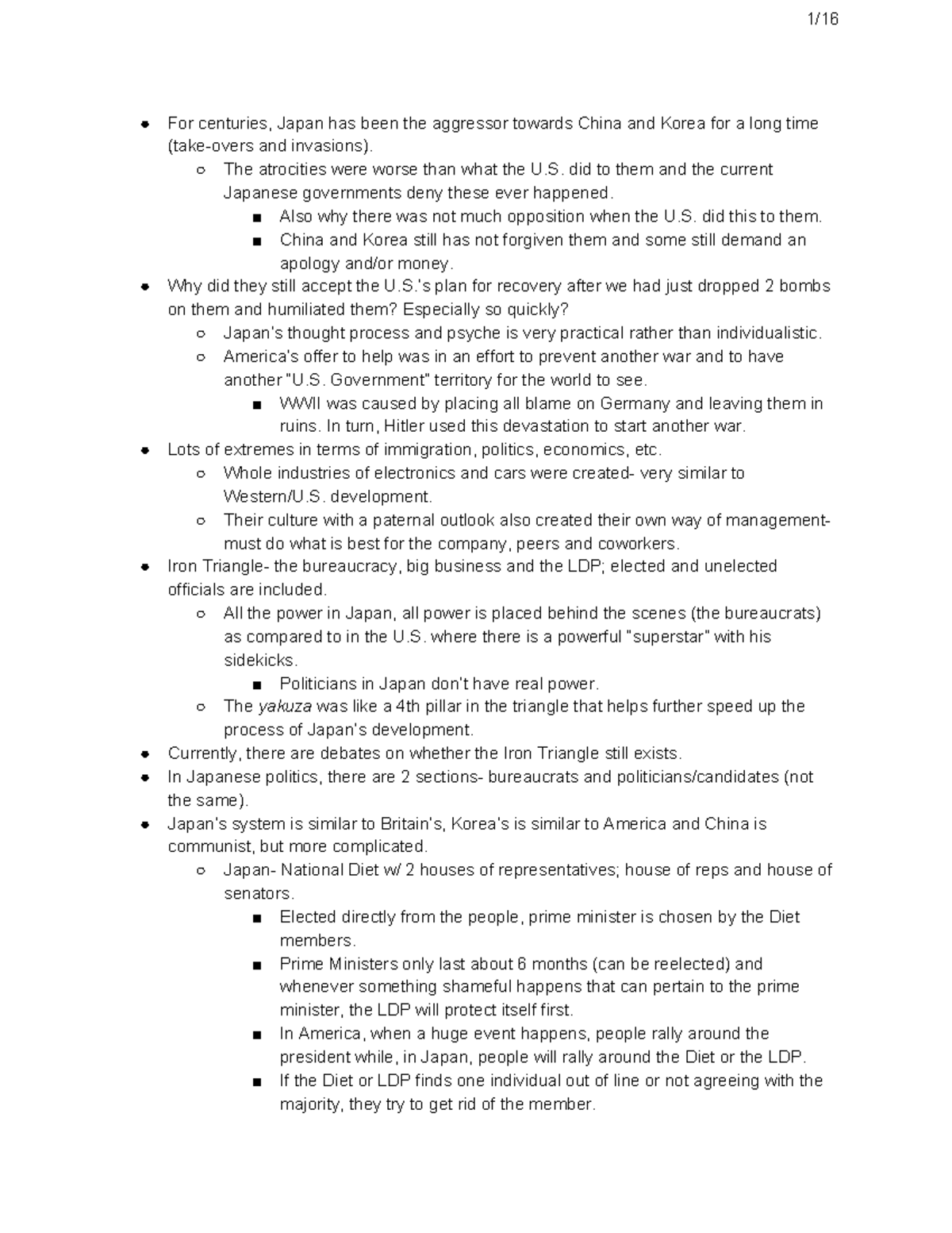 Japan Lecture Notes - 1/16 For centuries, Japan has been the aggressor ...