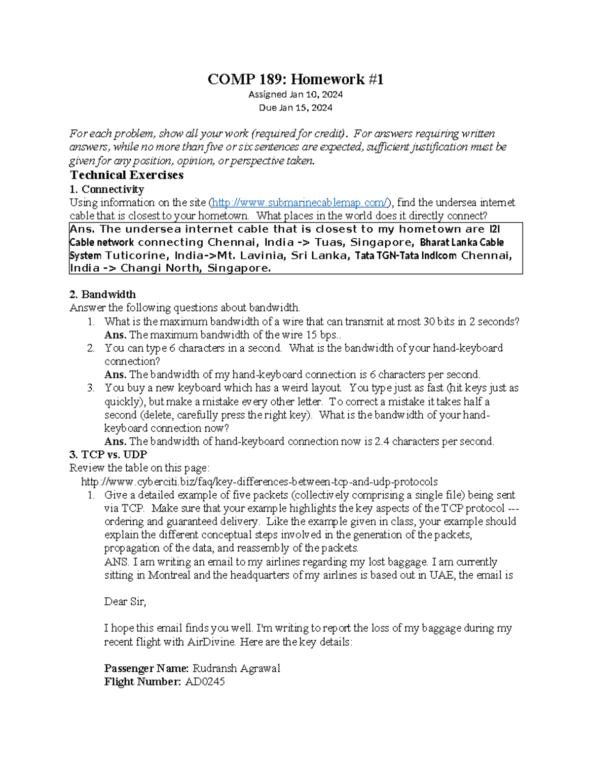 COMP189 HW1 - bbbbbb - COMP 189: Homework Assigned Jan 10, 2024 Due Jan 15, 2024 For each ...