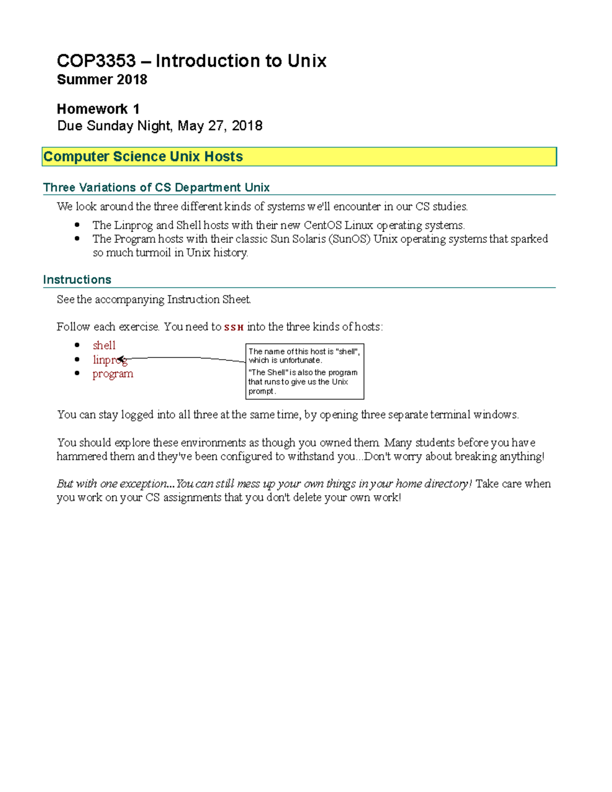 COP3353 HW01 - assignment1 - COP3353 – Introduction to Unix Summer 2018 Homework 1 Due Sunday ...