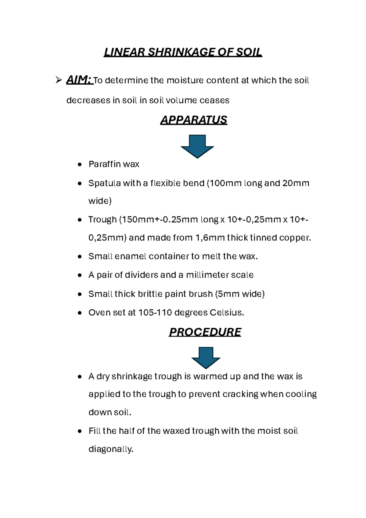 Linear Shrinkage Flowchart - LINEAR SHRINKAGE OF SOIL AIM: To determine ...