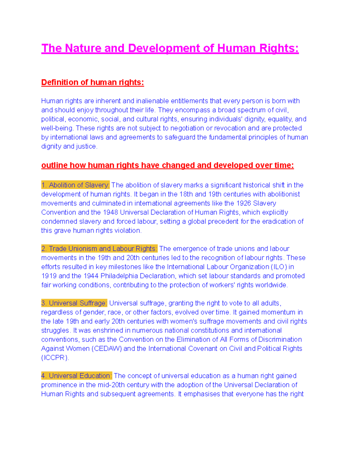HSC Legal Topic 1 Human Rights - The Nature and Development of Human Rights: Definition of human ...