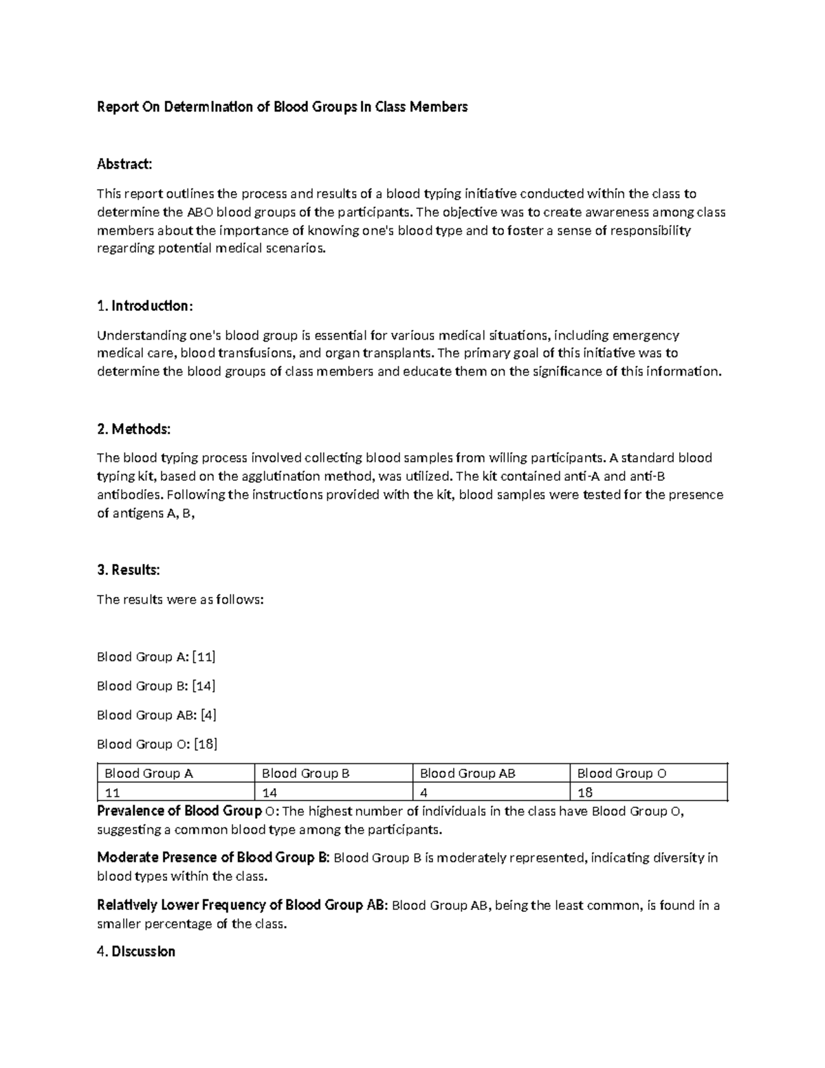 Group 1 Blood Group Report - Report On Determination of Blood Groups in ...