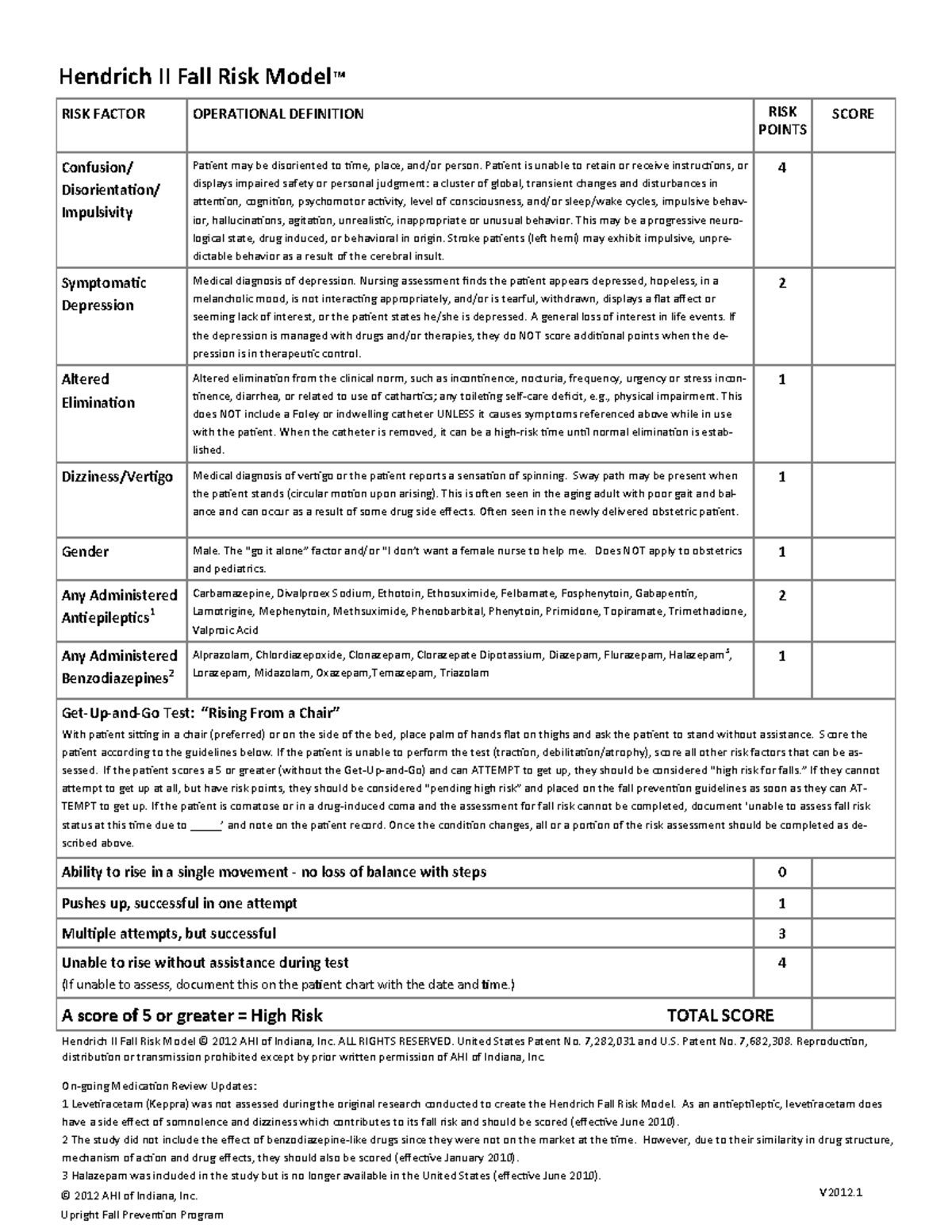 Hendrichs 2 fall risk assess - Hendrich II Fall Risk Model © 2012 AHI ...