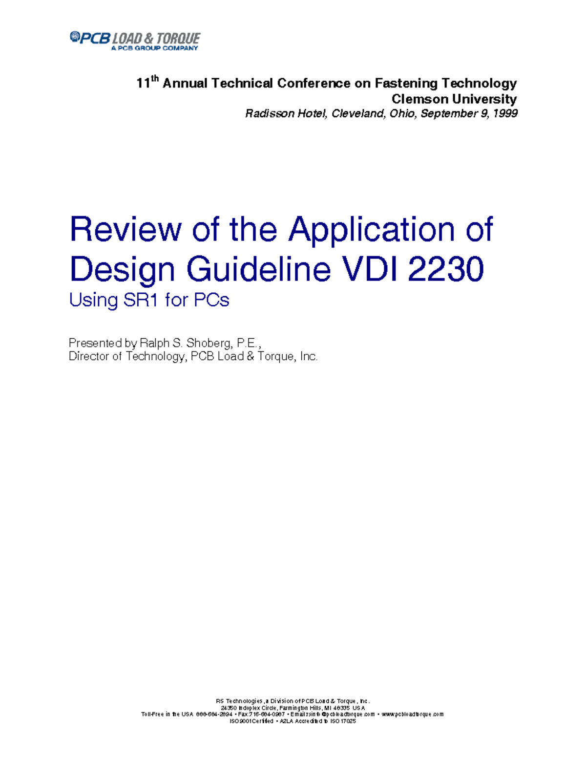BOLT CALC VDI 2230 - Bolt calculations. - RS Technologies, a Division ...