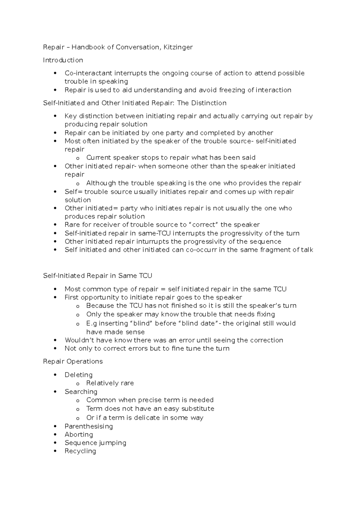 Repair, The Handbook of conversation Analysis Celia Kitzinger - Repair ...