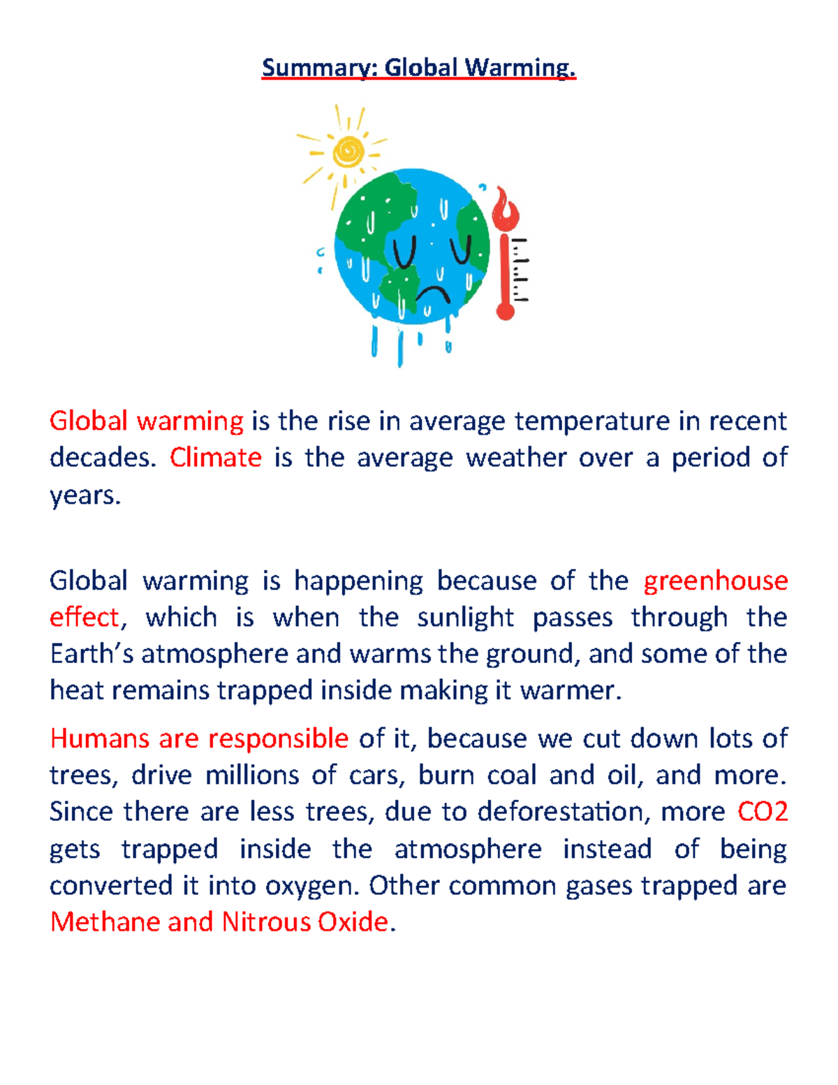 Global Warming ( Summary) - Summary: Global Warming. Global warming is ...