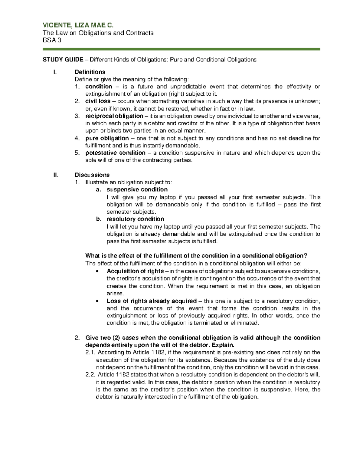 OBLICON_Study Guide Chapter 3 - VICENTE, LIZA MAE C. The Law on ...