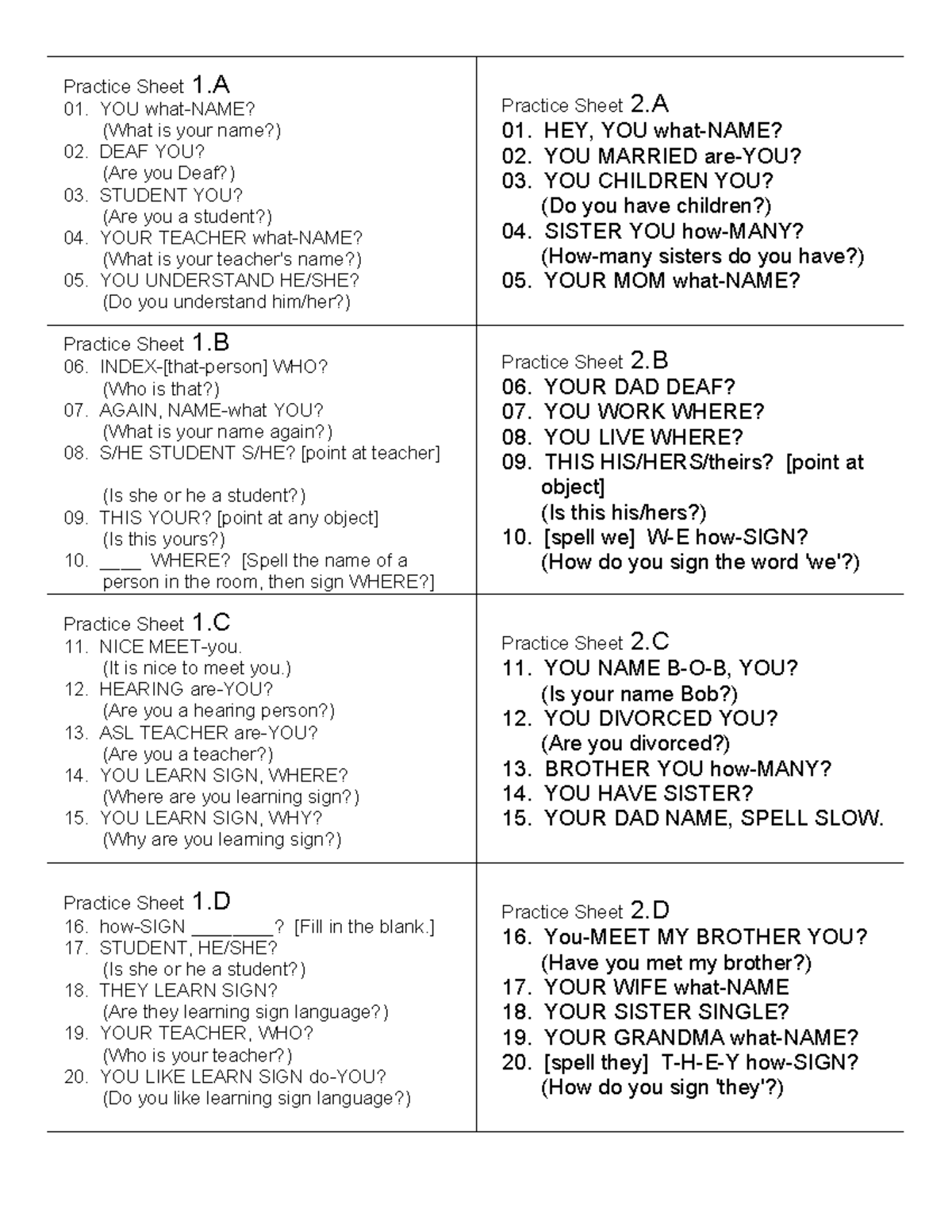 Practice cards level 01 - 01. YOU what-NAME? (What is your name?) 02 ...