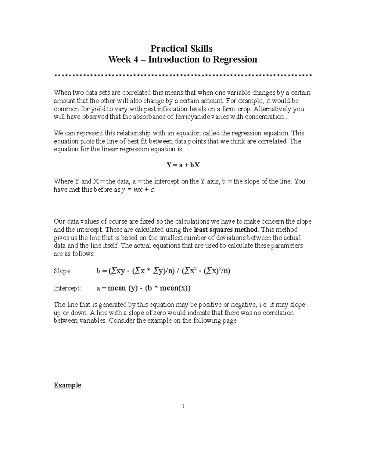 Week 4 - regression - Practical Skills Week 4 – Introduction to ...