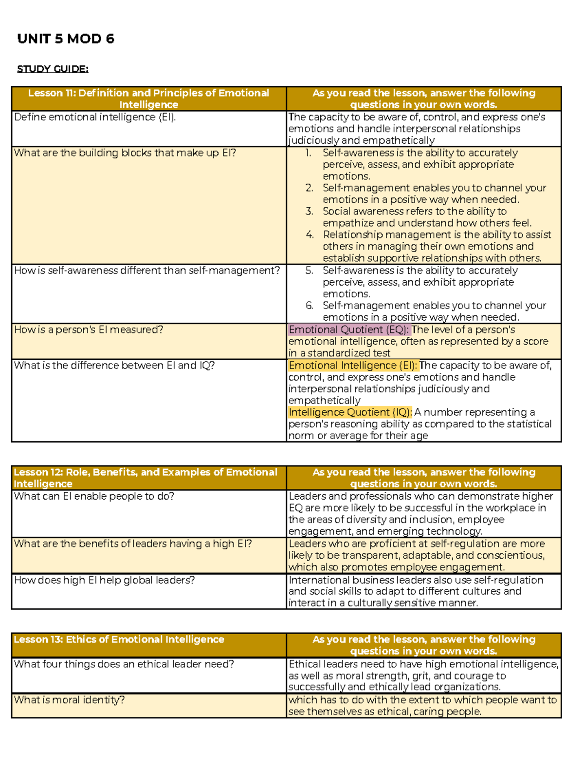 Notes UNIT 5 MOD 6 - n/a - UNIT 5 MOD 6 STUDY GUIDE: Lesson 11 ...