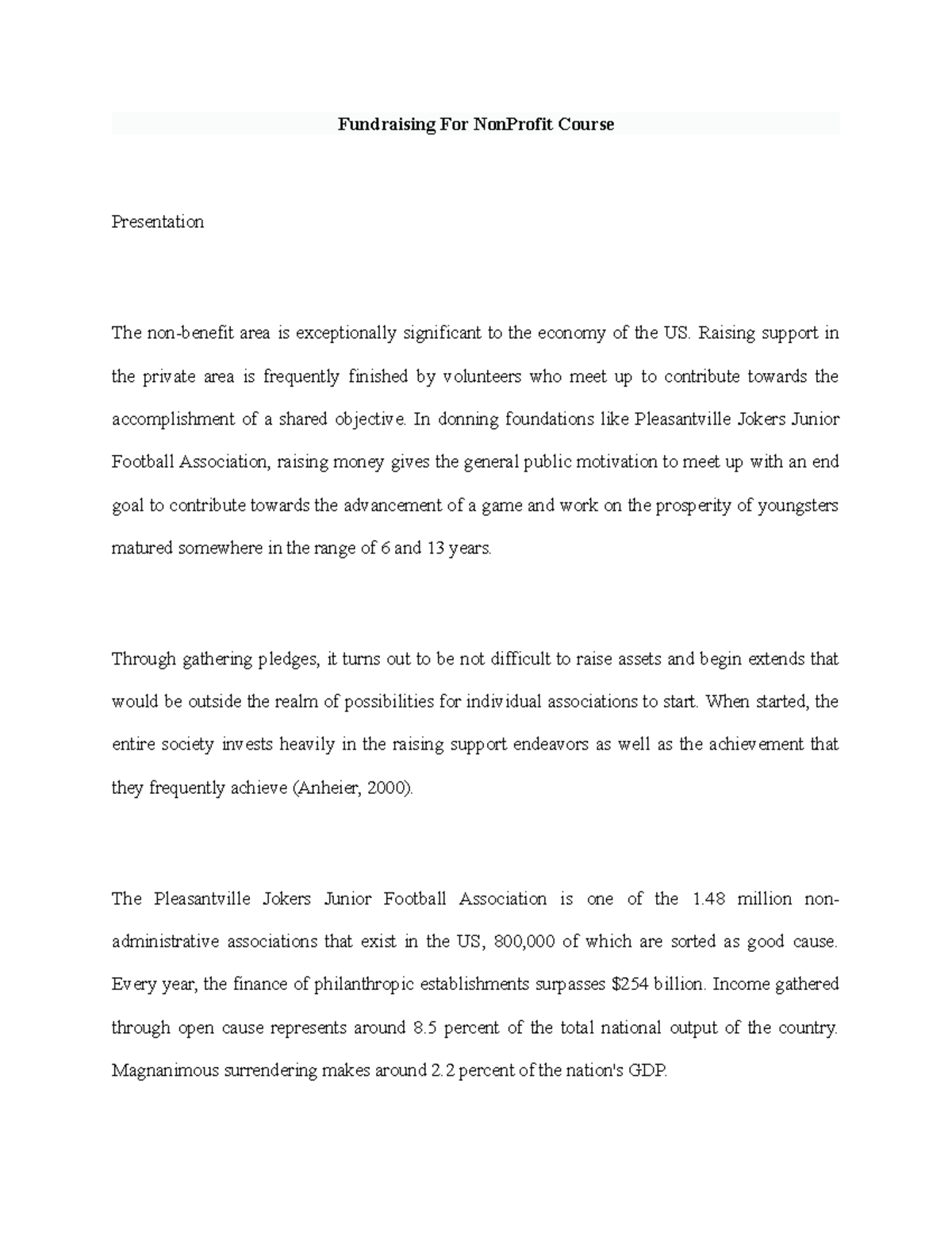 Fundraising For Non Profit Course - Basic Research - Studocu