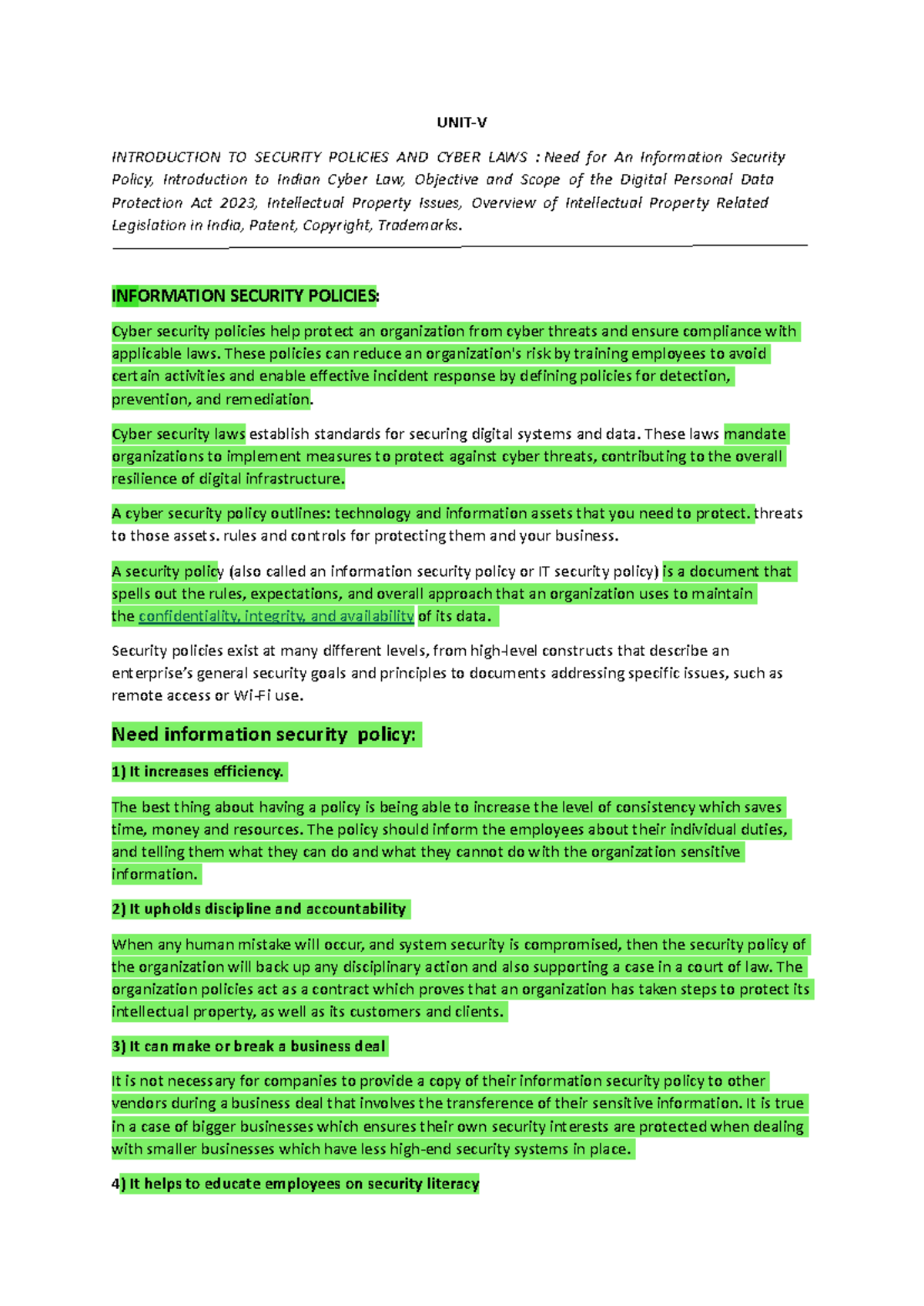 CSW UT 5 - CSW NOTES - UNIT-V INTRODUCTION TO SECURITY POLICIES AND ...