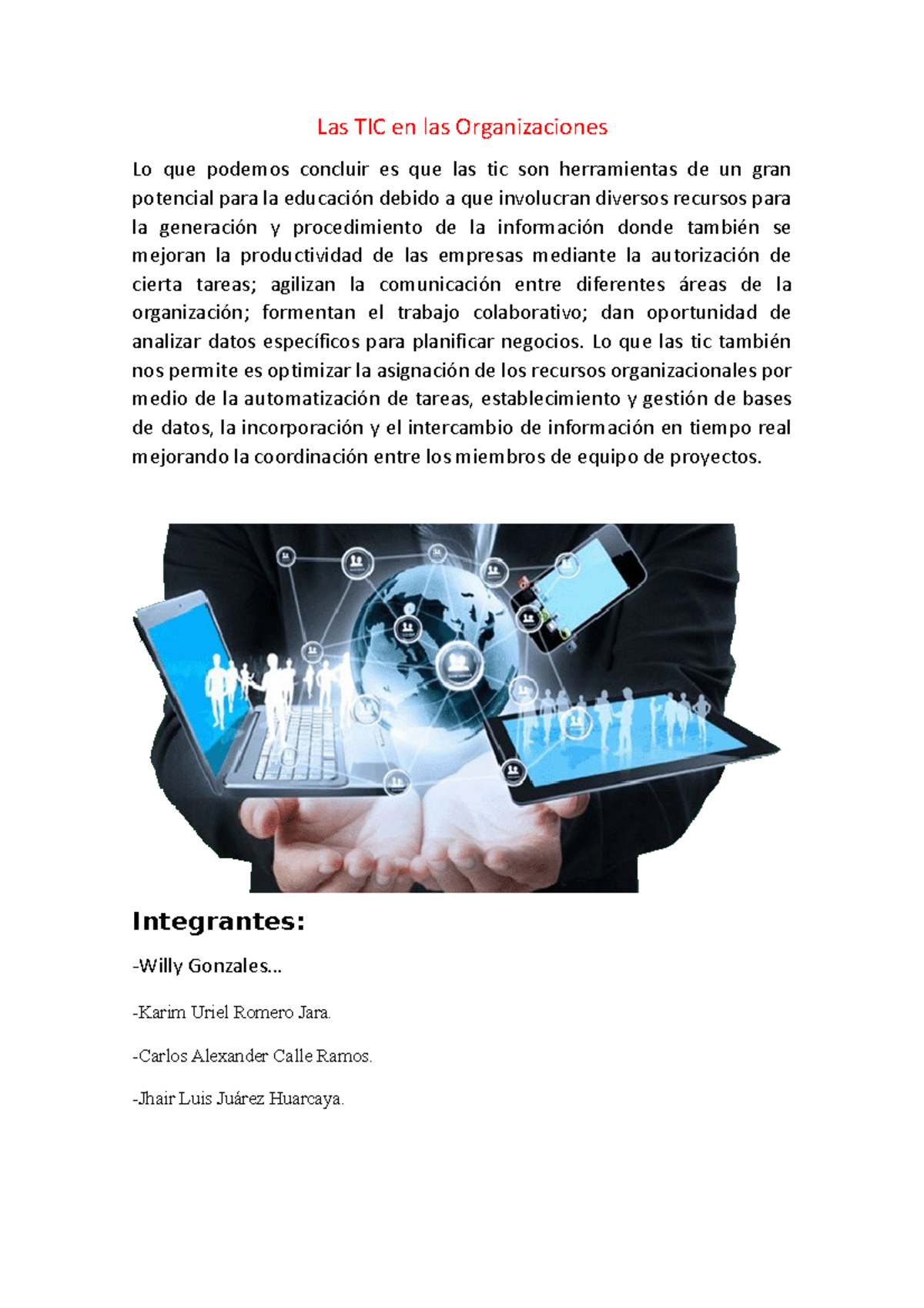 Conclucion de Las TIC en las Organizaciones - Las TIC en las ...