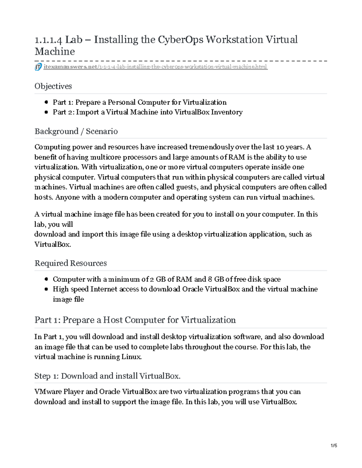 Anexo 2 Lab Installing The Cyber Ops Workstation Virtual Machine 111 Lab Installing The