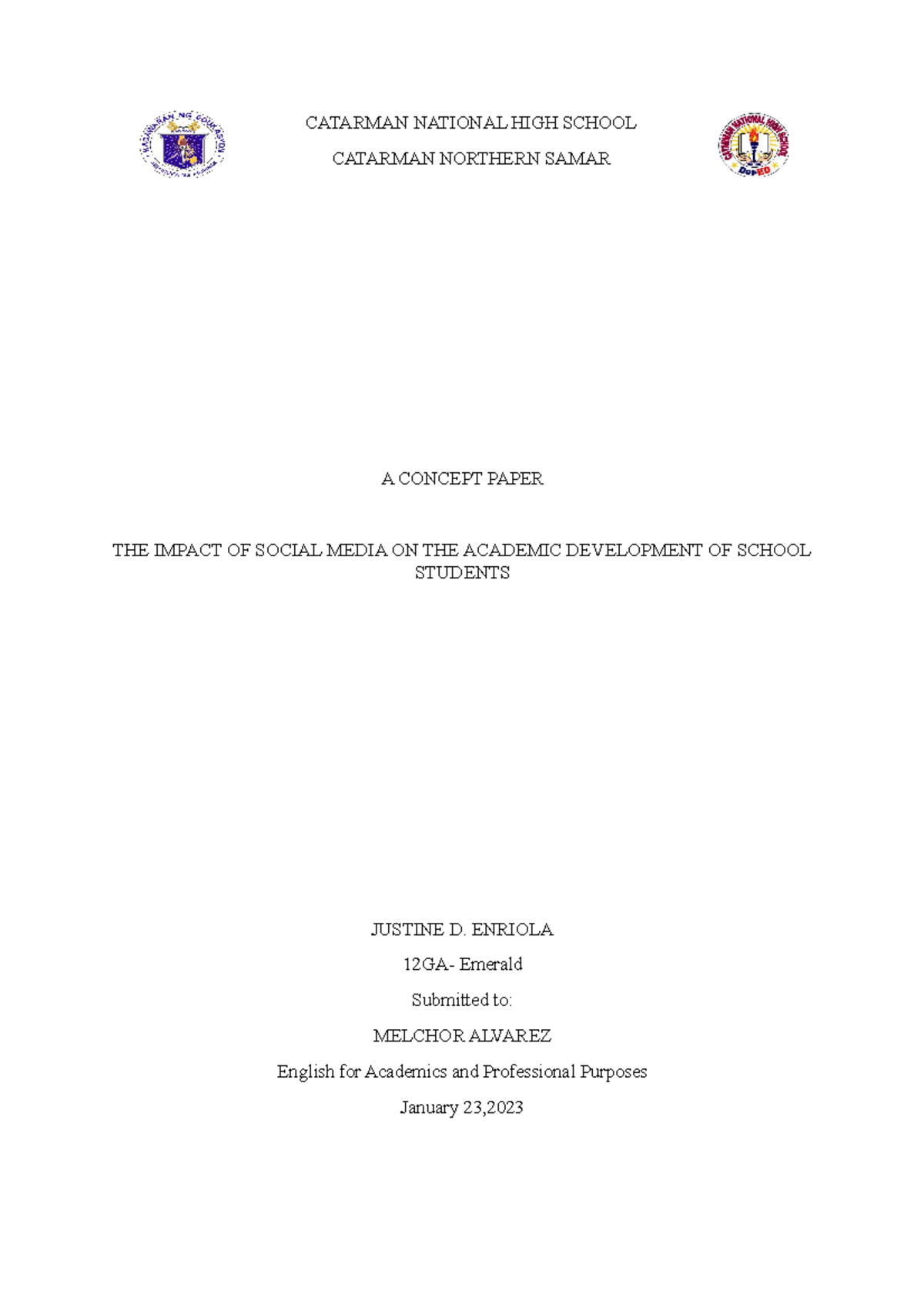 Justine Concept Paper - English 2 - CATARMAN NATIONAL HIGH SCHOOL ...