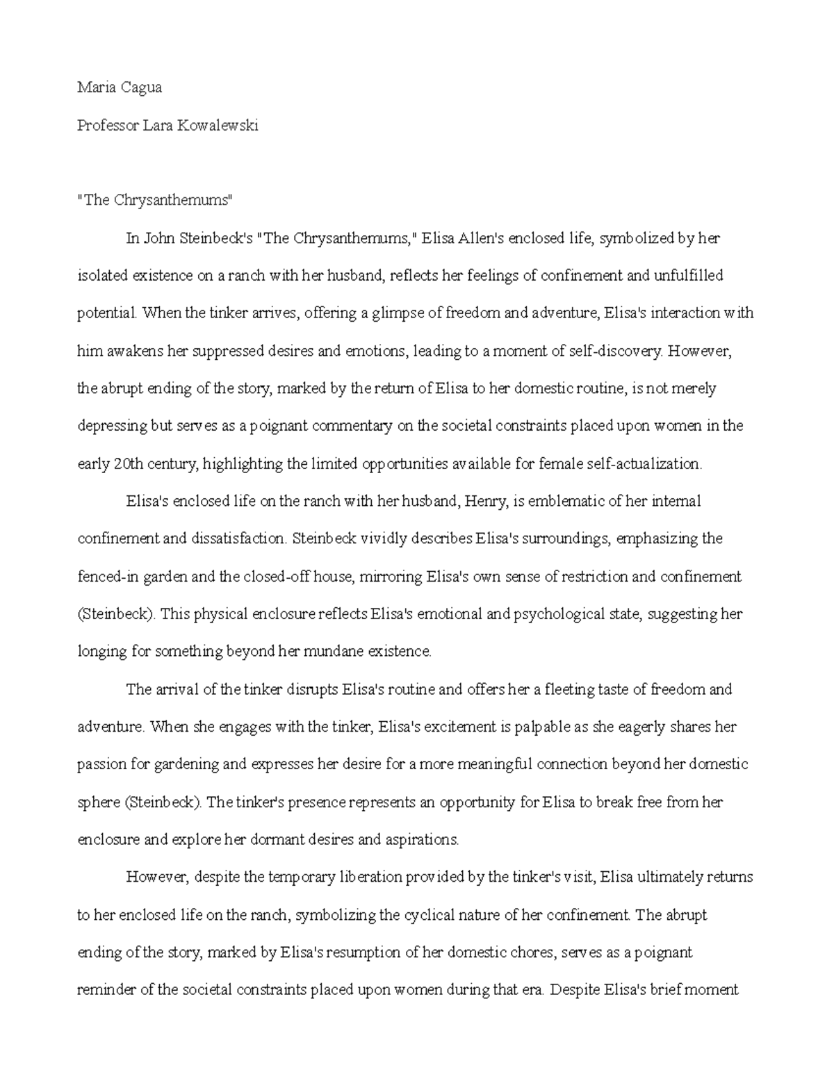 The Chrysanthemums - Maria Cagua Professor Lara Kowalewski "The ...