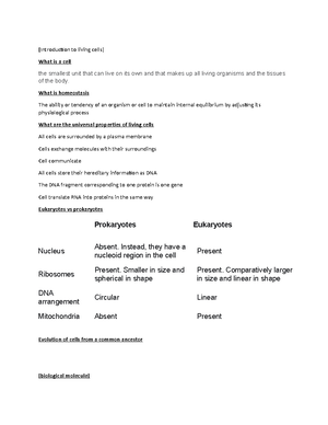 Human body note - it's a lecture note - Week 1 [Introduction to living ...