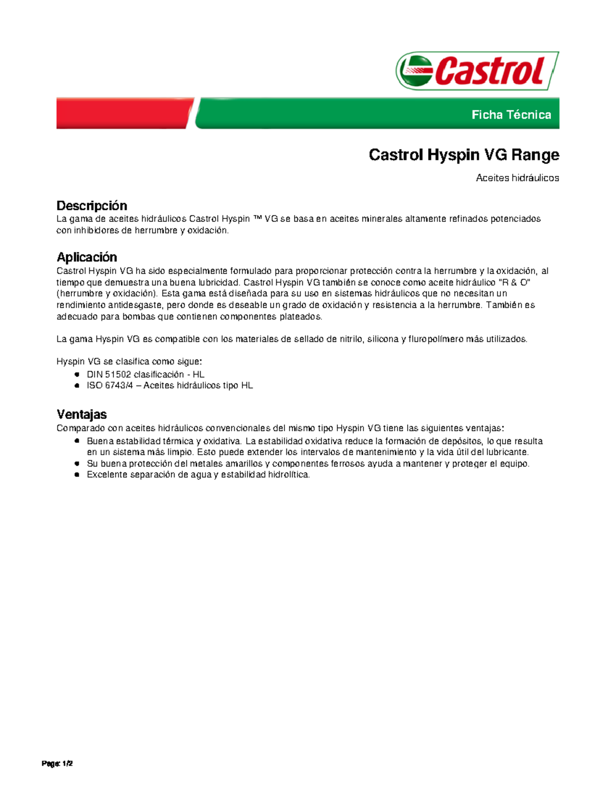 Vg 68 castrol - sobre aceites - Ficha Técnica Castrol Hyspin VG Range ...