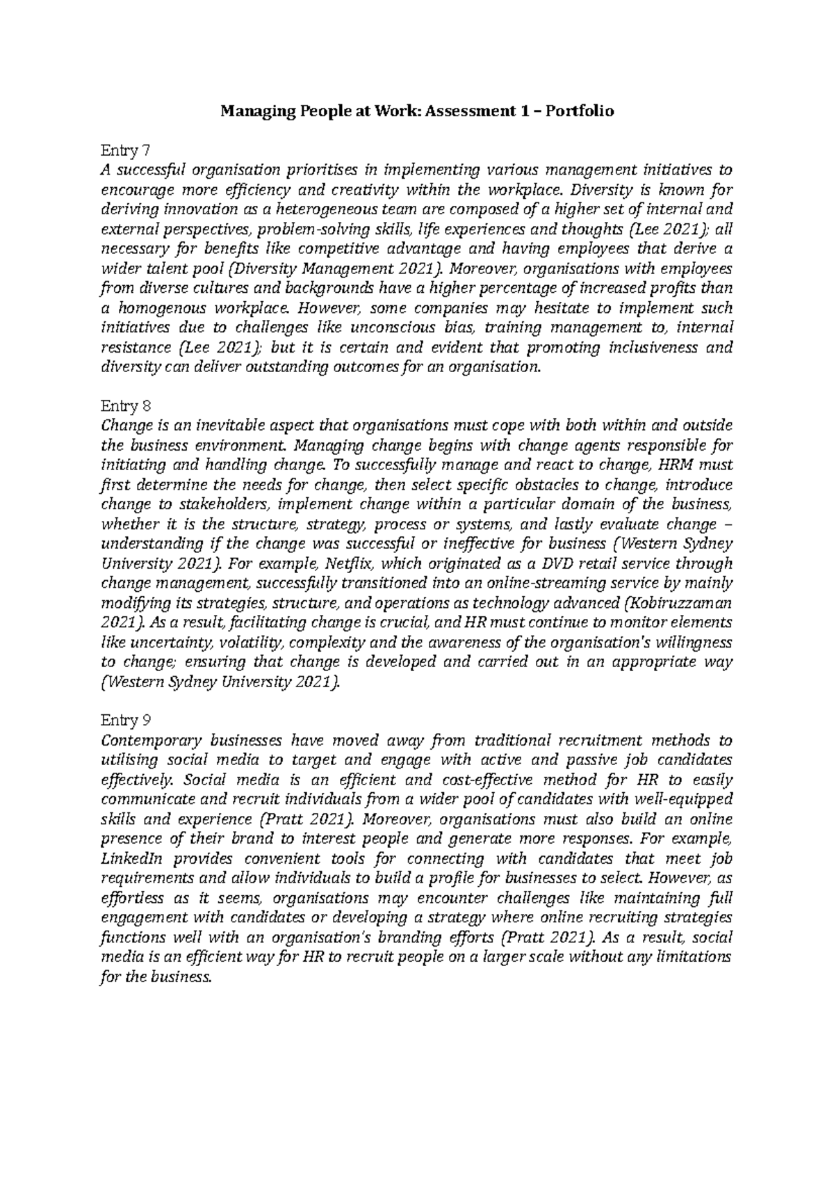 Journal Entry 7,8,9 - Managing People at Work: Assessment 1 – Portfolio ...