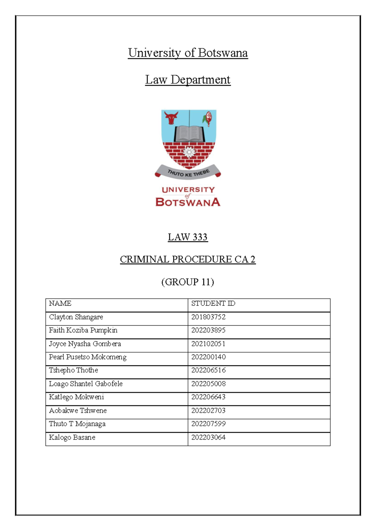 Final Criminal Procedure Group CA 2 - University of Botswana Law ...