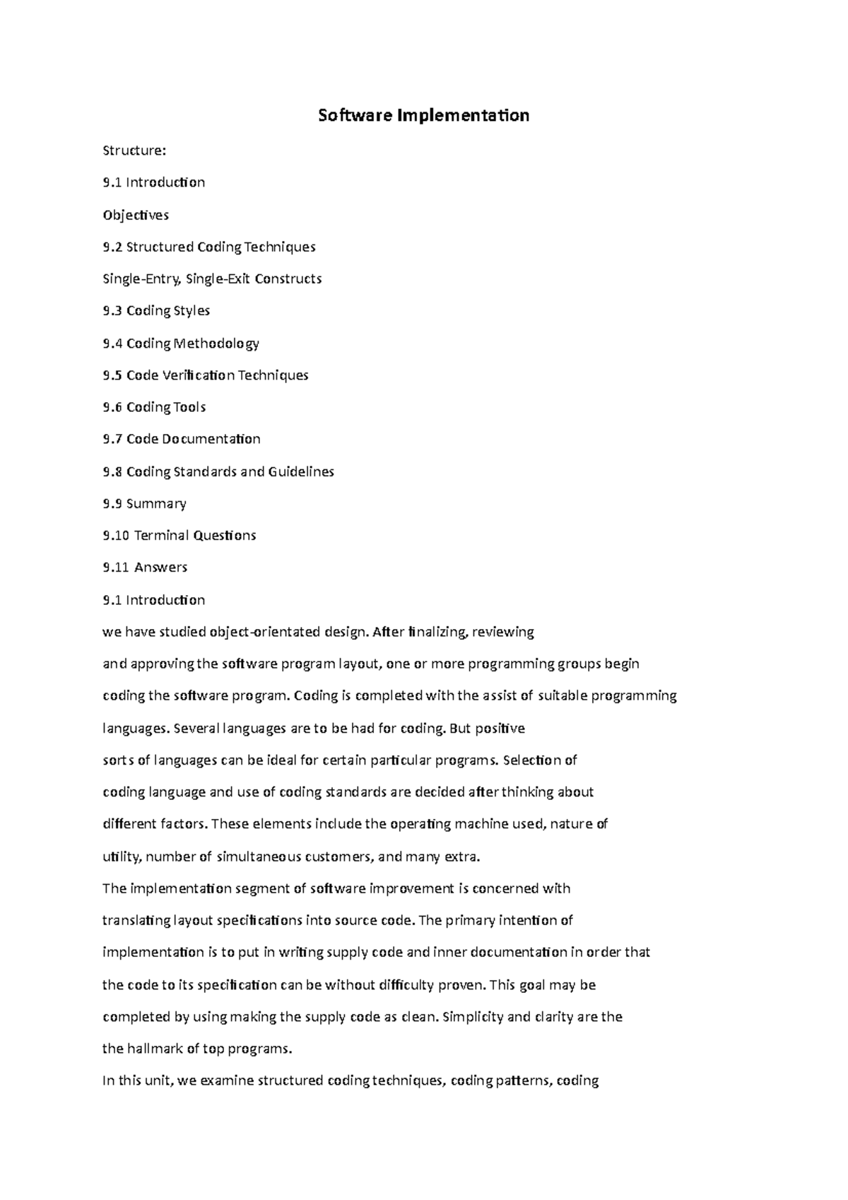 Software Implementation - Software Implementation Structure: 9 Introduction Objectives 9 ...