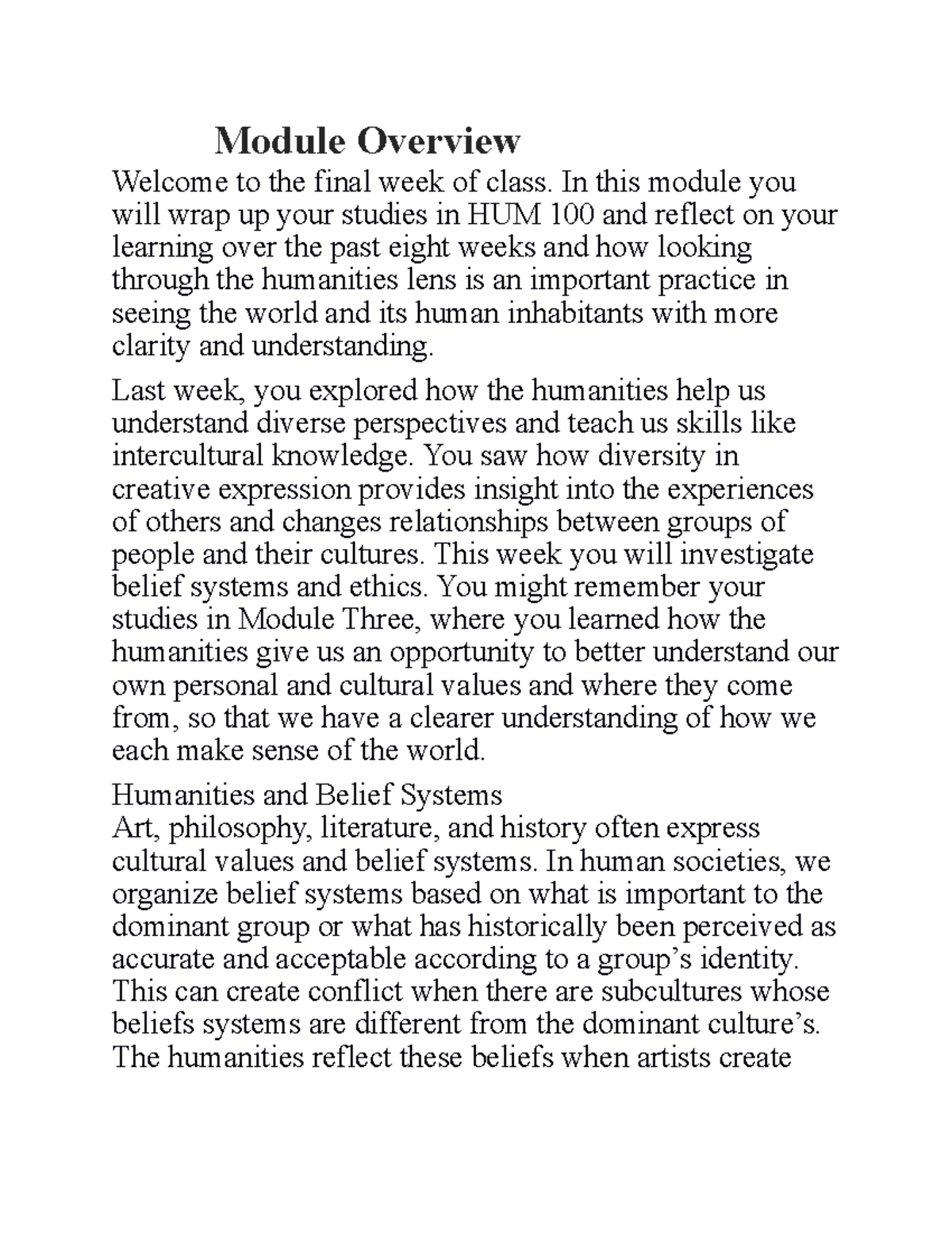 8-1 Module - Module Overview Welcome to the final week of class. In ...