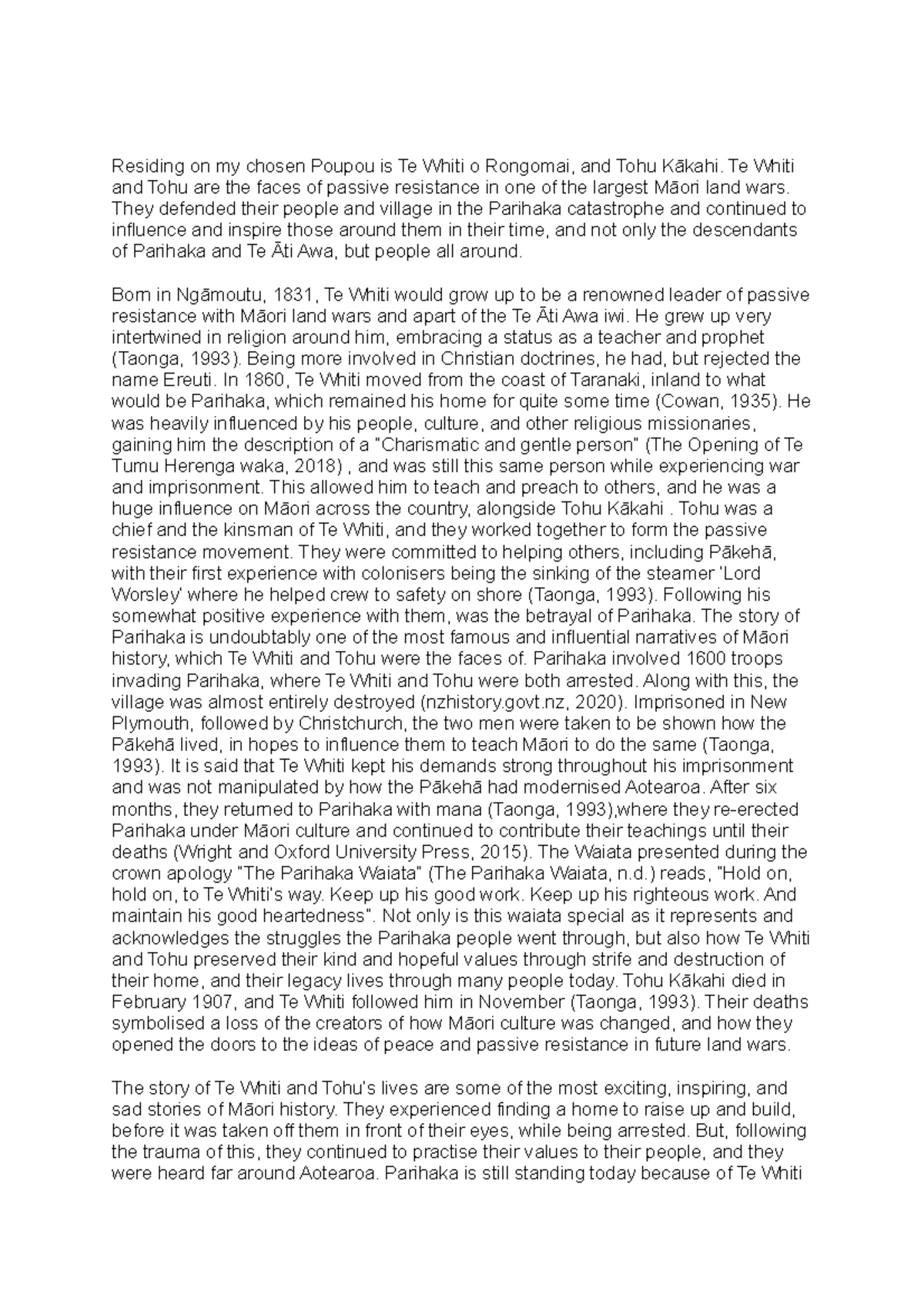 Rangahau Poupou - Residing on my chosen Poupou is Te Whiti o Rongomai ...