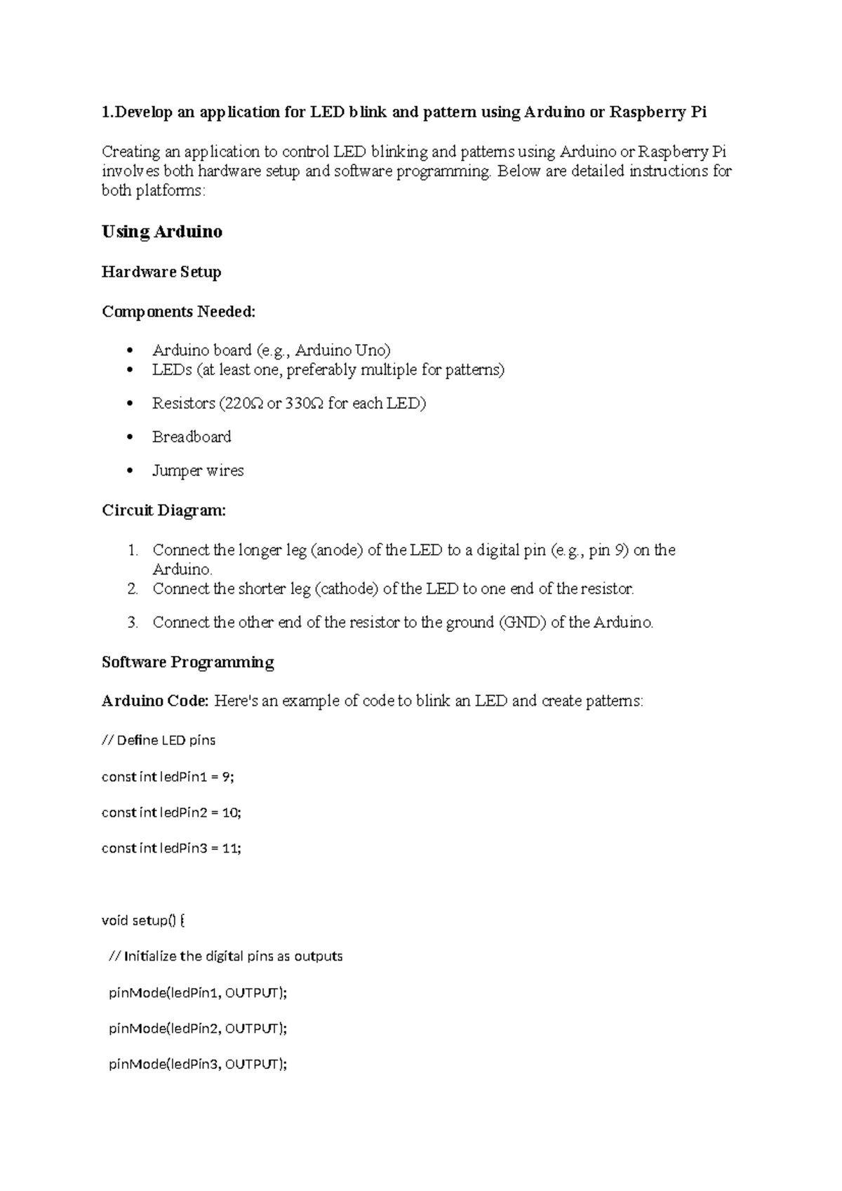IOT programs - manual to work - 1 an application for LED blink and pattern using Arduino or ...