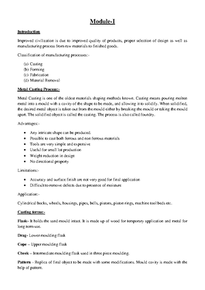 Casting Notes 1 - II/IV B. – Mechanical Engineering Name of the subject ...