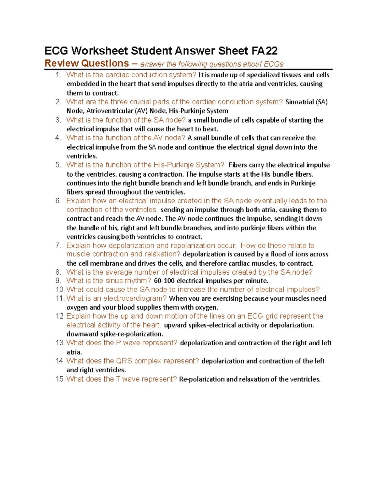 ECG Worksheet SAS FA22 - answer questions. - ECG Worksheet Student ...
