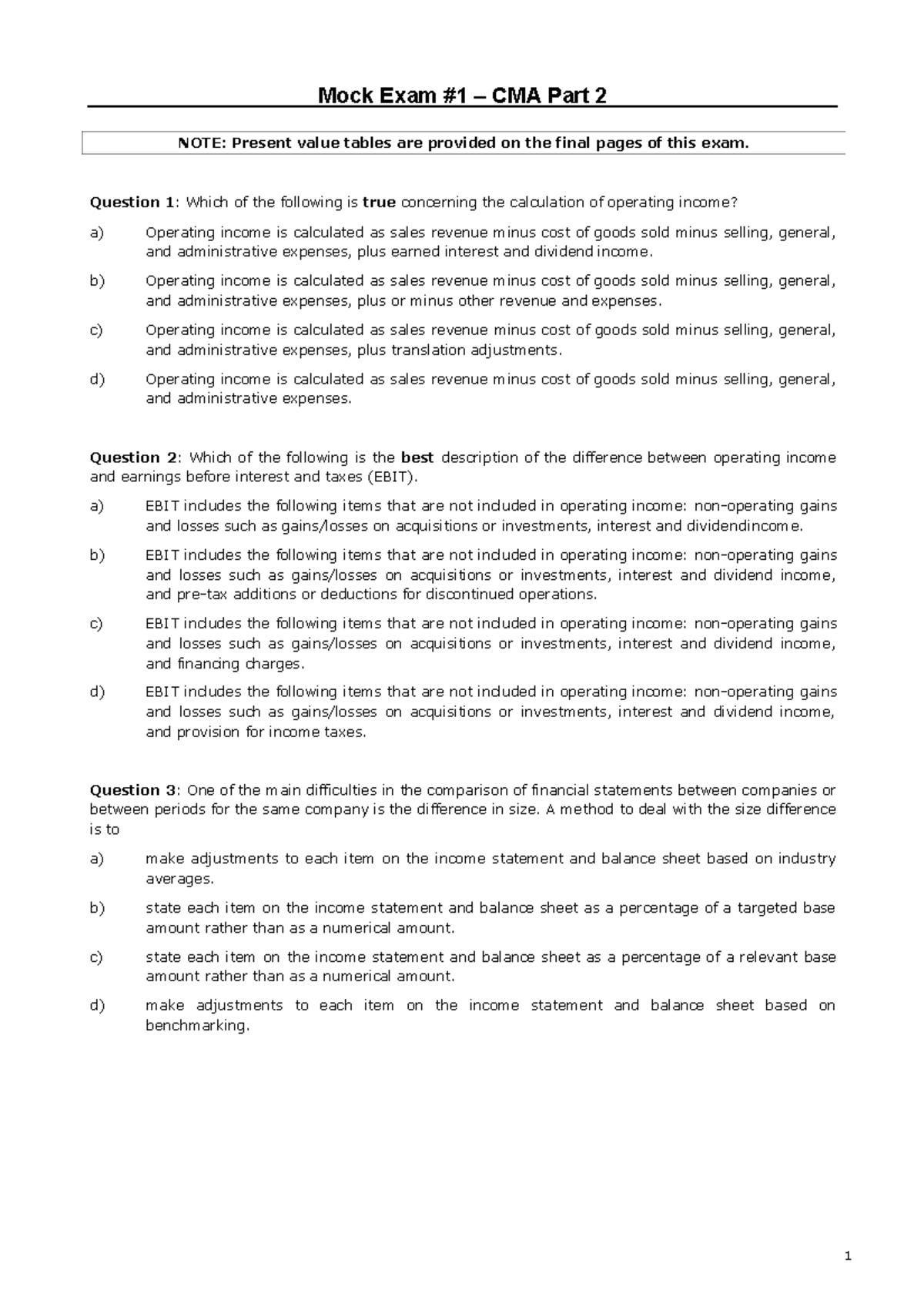 CMA PART2 MOCK 2 Question - NOTE: Present value tables are provided on ...