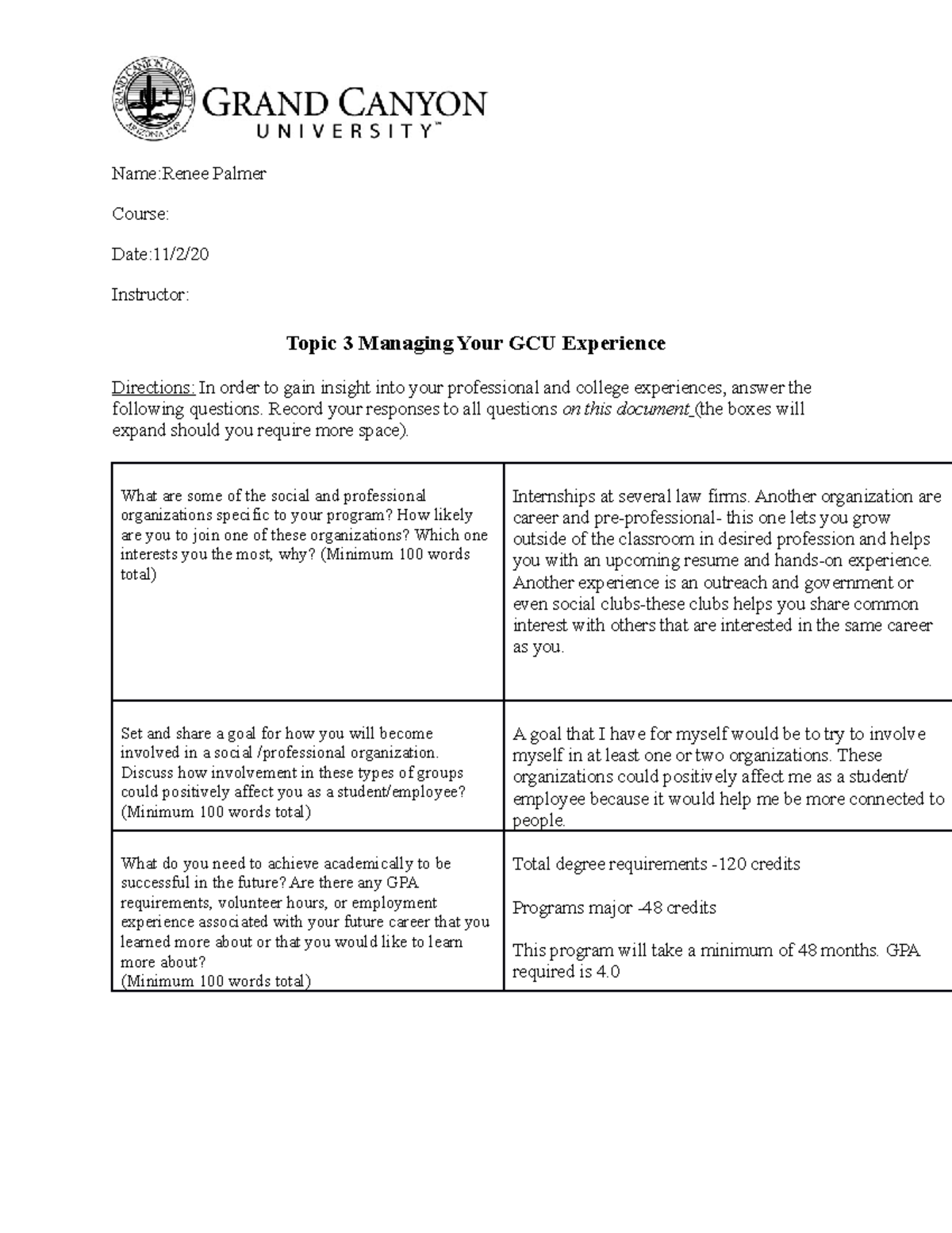 GCU edited - Lecture notes 2 - Name:Renee Palmer Course: Date:11/2 ...