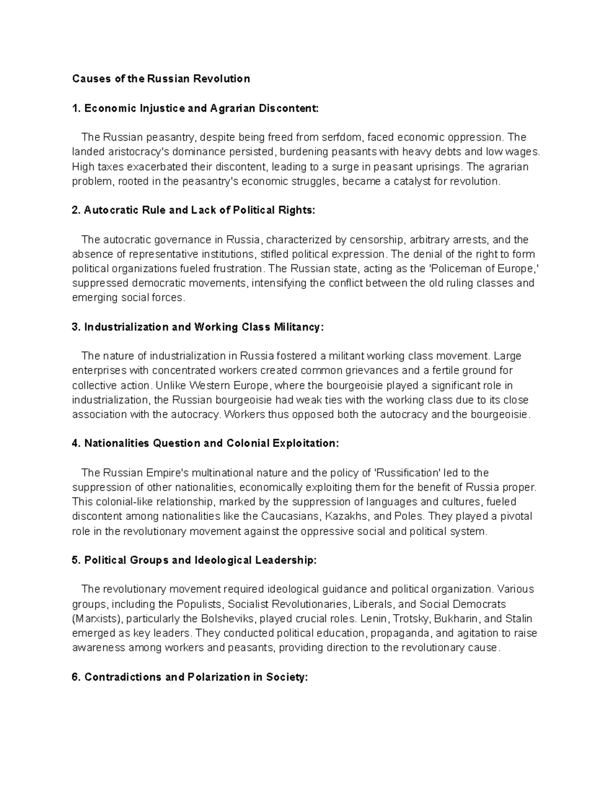 Russian Revolution - Causes of the Russian Revolution Economic ...