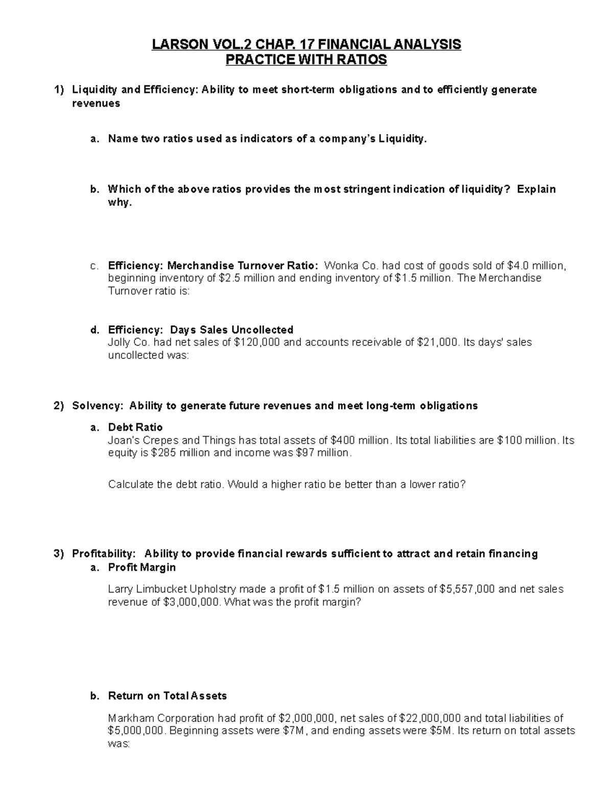 Practice Exercise - Financial Analysis - with Answers (1) - ACCT2011 ...