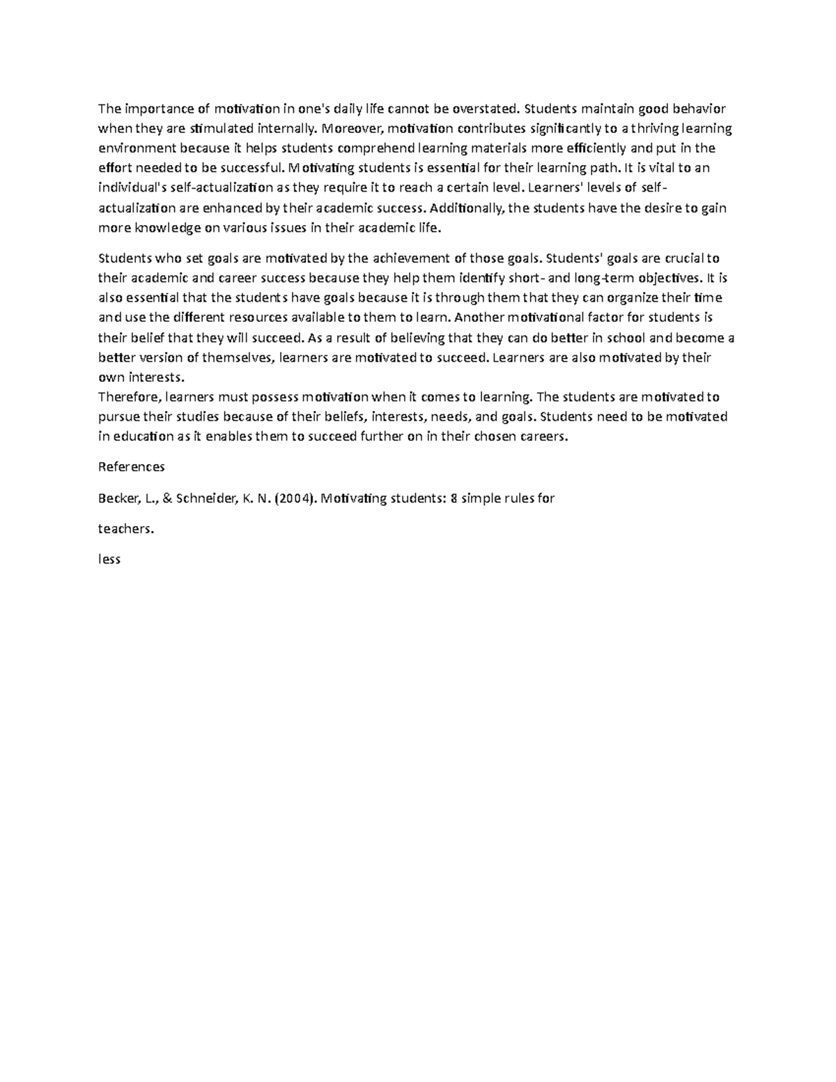 PSY-201 6-1 Discussion - The importance of motivation in one's daily ...