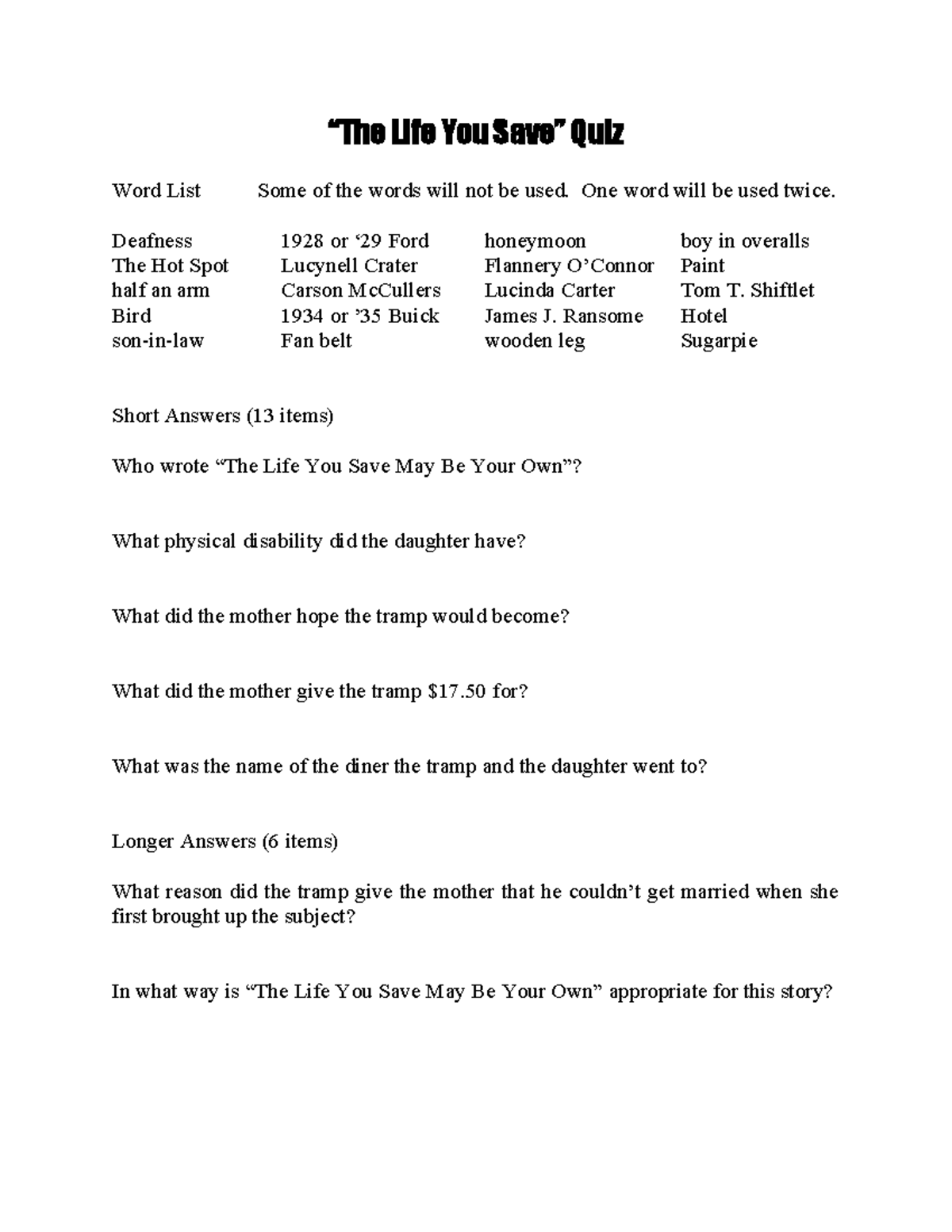 102e21ea2de14a22ec47b2b7a90d5302 - “The Life You Save” Quiz Word List ...