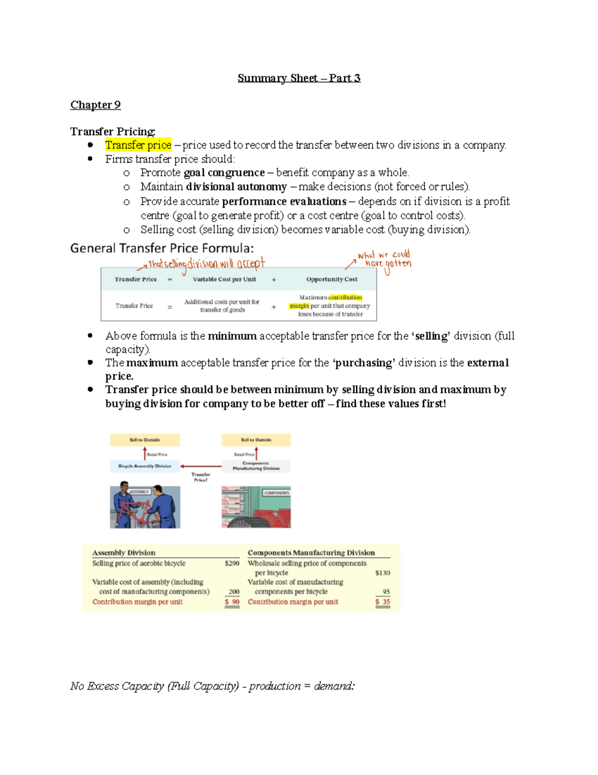 Summary Sheet-3 - Firms transfer price should: o Promote goal ...