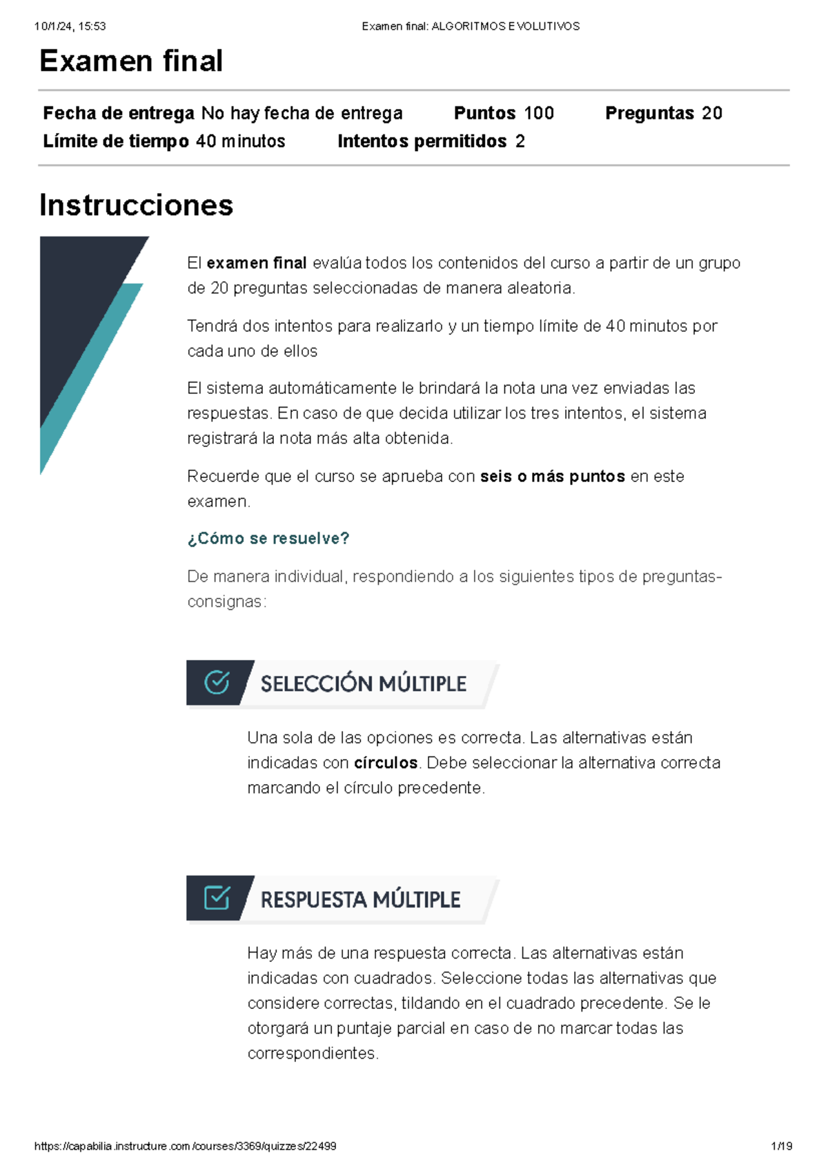 Examen final Algoritmos Evolutivos - Examen final Fecha de entrega No hay fecha de entrega ...