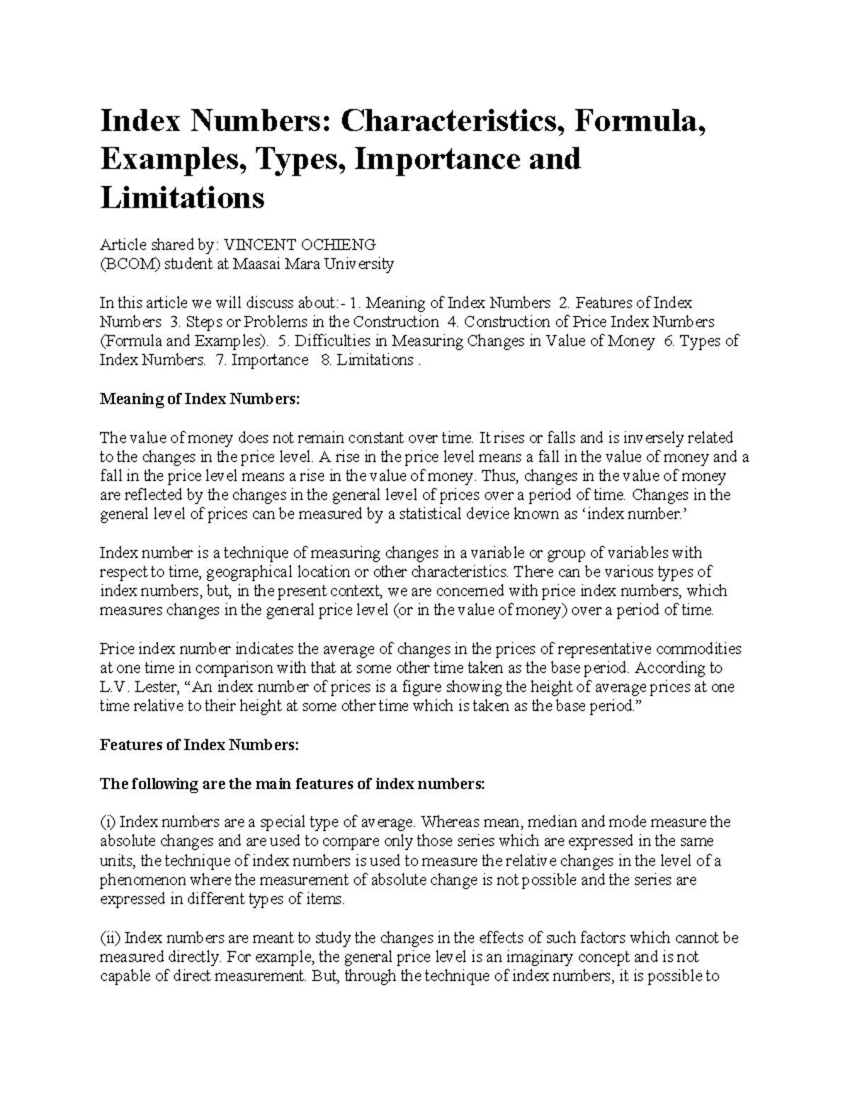 Articulation of index numbers by Vinnie - Index Numbers ...